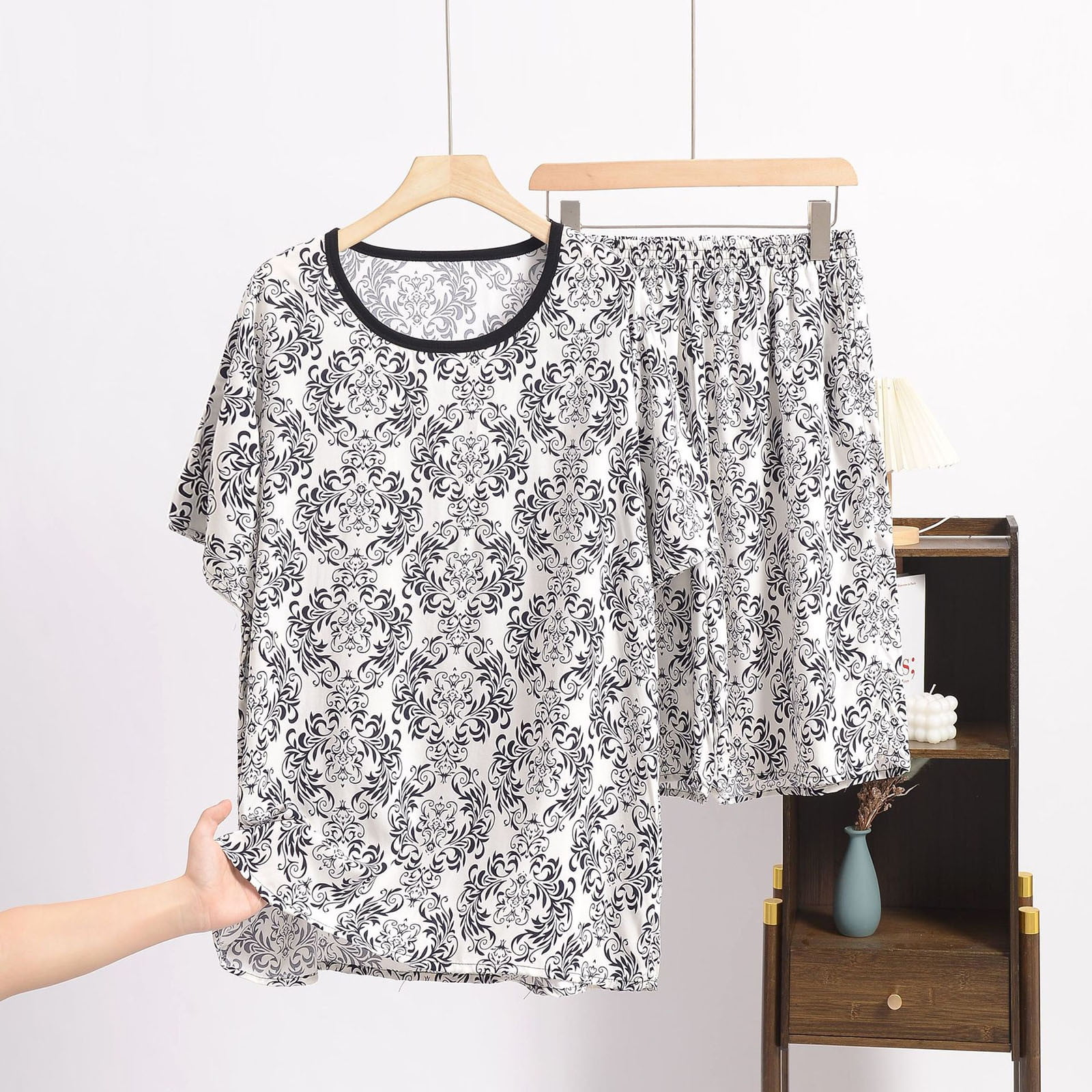 Elvqul Pajamas for Women Gray Loose Pajamas Set Casual Lightweight ...