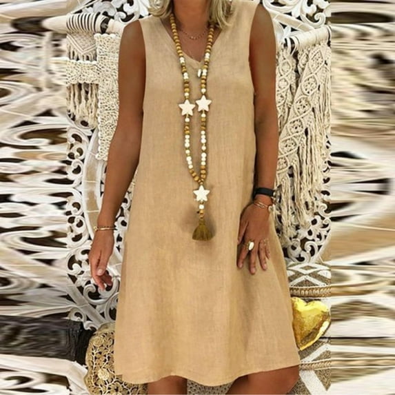 Elvqul Plus Size Dresses for Women V Neck Midi Gown Casual Sleeveless ...