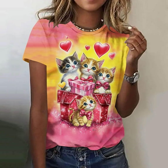 Elvqul Plus Size Shirts for Women Heart Valentines Tops Print Spring ...