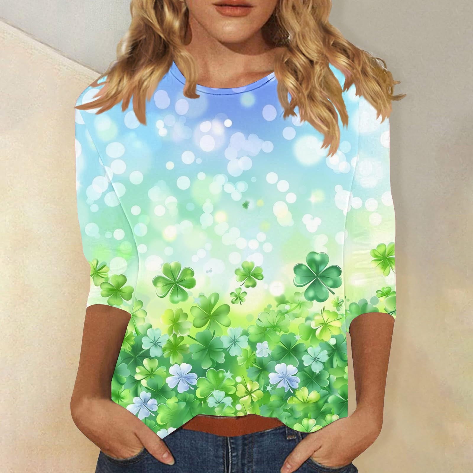 Elvqul Womens 3/4 Sleeve Shirts Causal Graphic T Shirts St Patricks Day ...