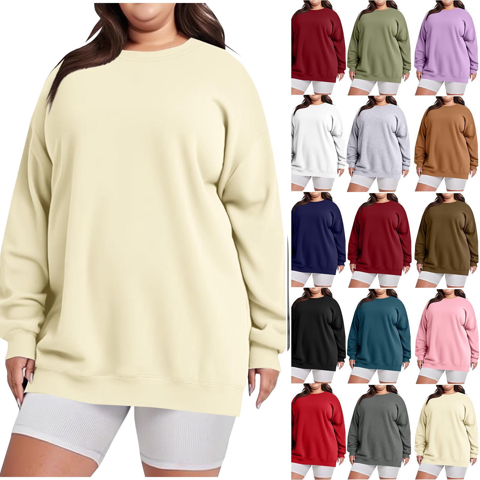Elvqul Plus Size Tops for Women Winter Long Sleeve Loose Pullover ...