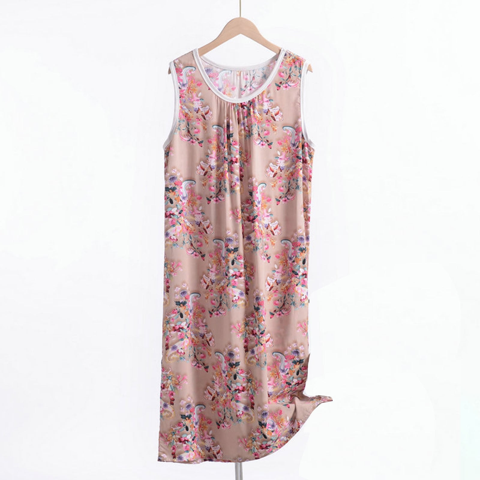 Elvqul Plus Size Womens Long Nightgowns Womens Sleeveless Pajamas Dress ...