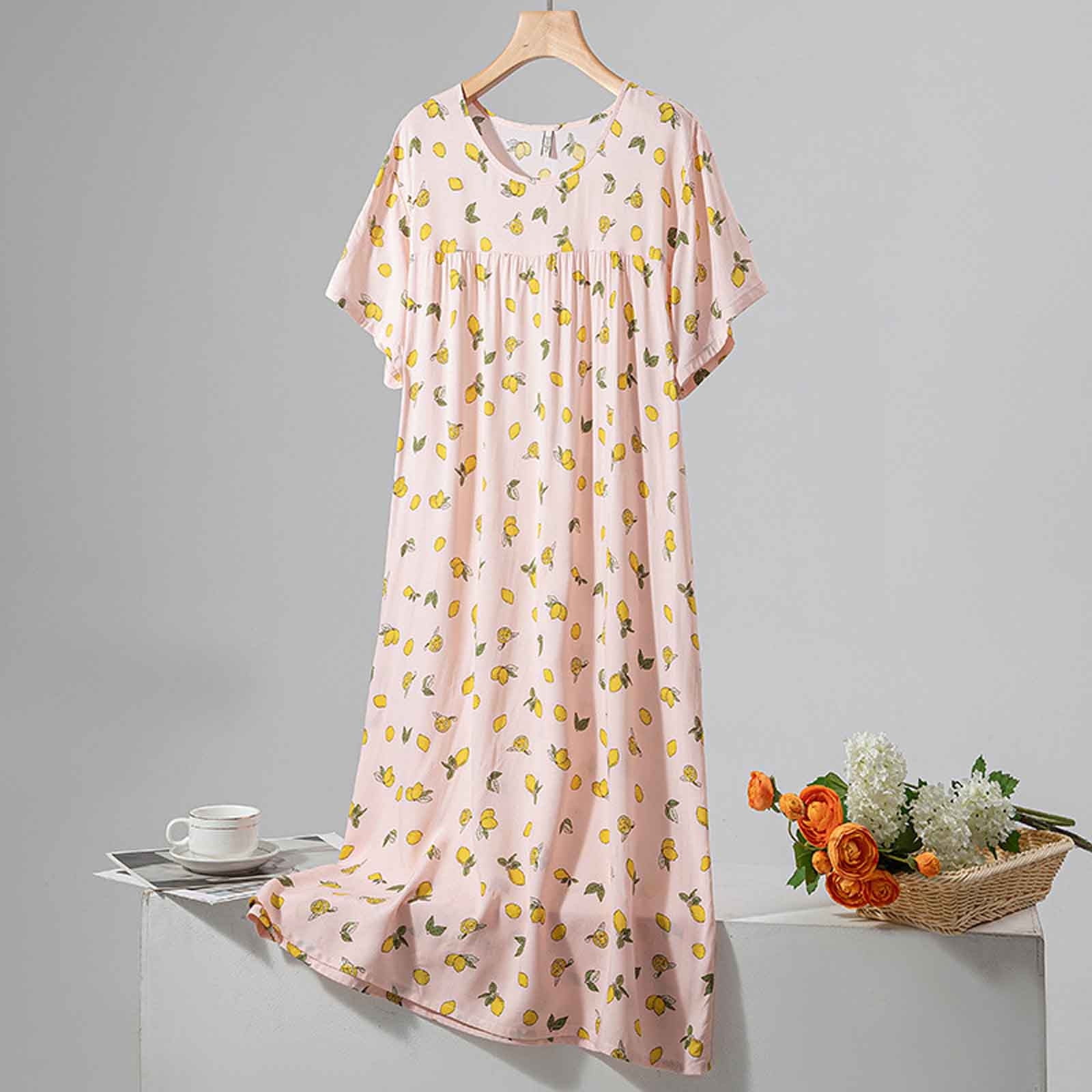 Elvqul Plus Size Womens Nightgowns Womens Long Cotton Loungewear Short ...