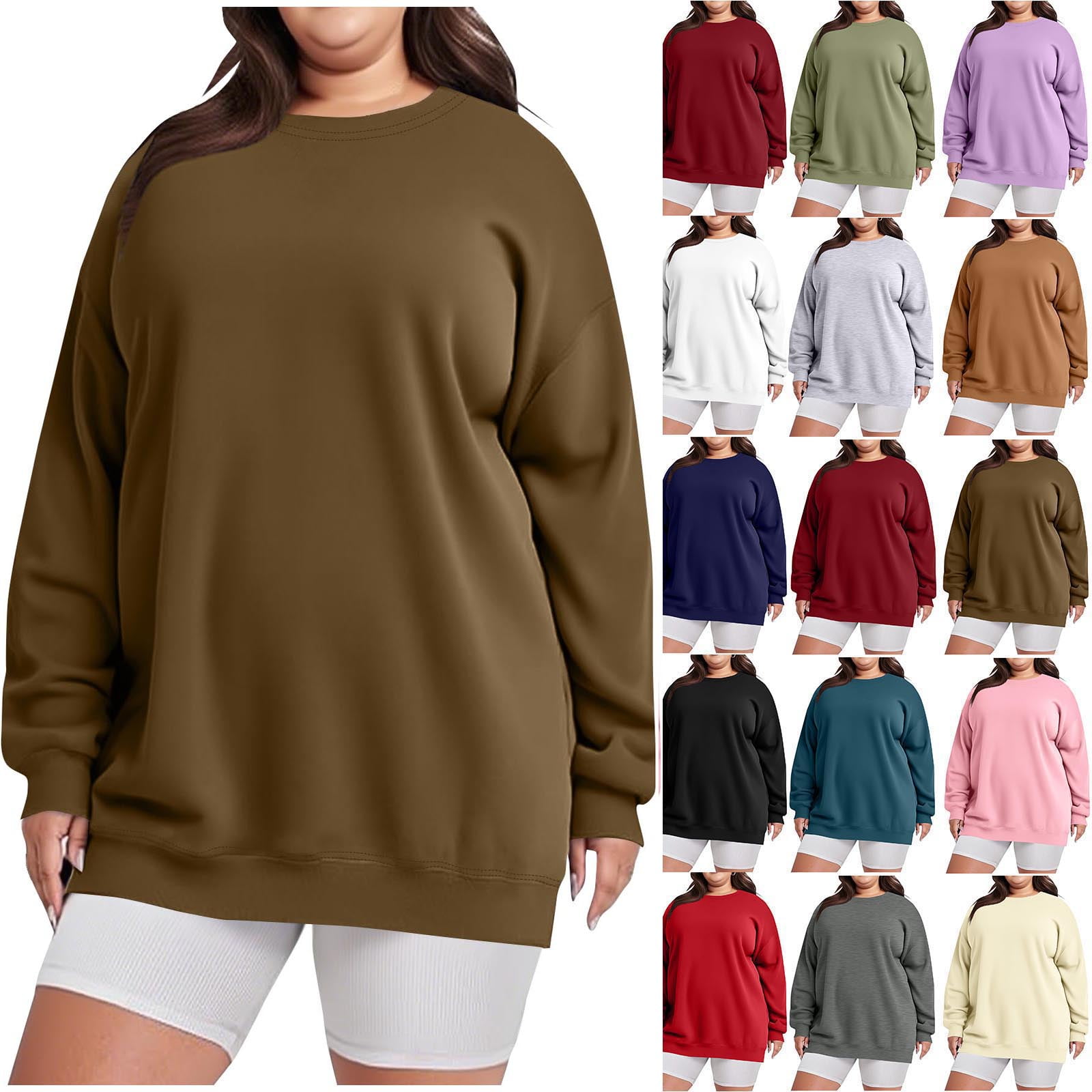 Elvqul Pullover Tops for Women Plus Size Winter soft Crewneck Loose ...
