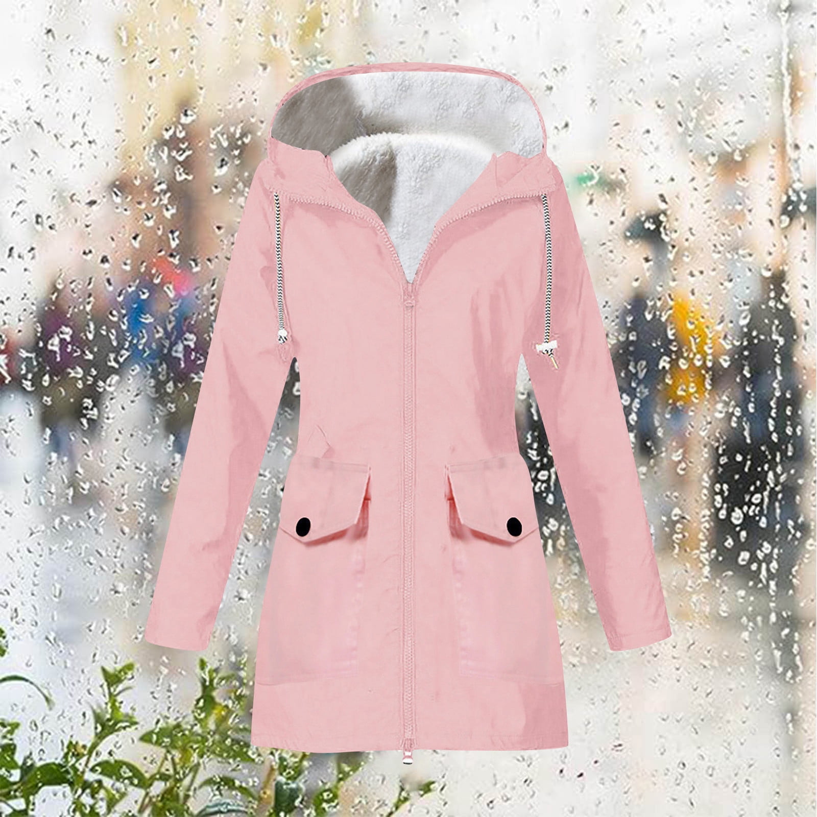 Elvqul Rain Coat for Women Windbreaker Lightweight Waterproof Rain ...