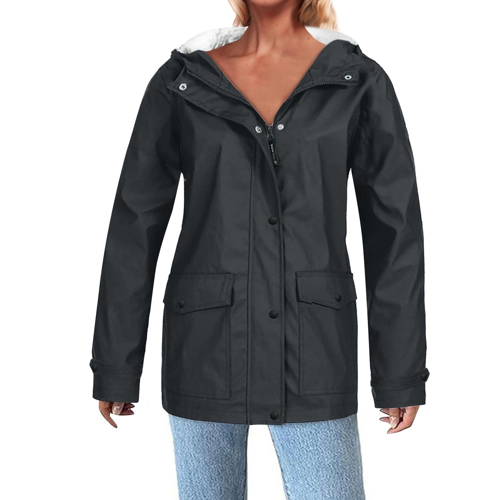 Elvqul Rain Jacket for Women Windproof Trench Coats with Hood Outdoor ...
