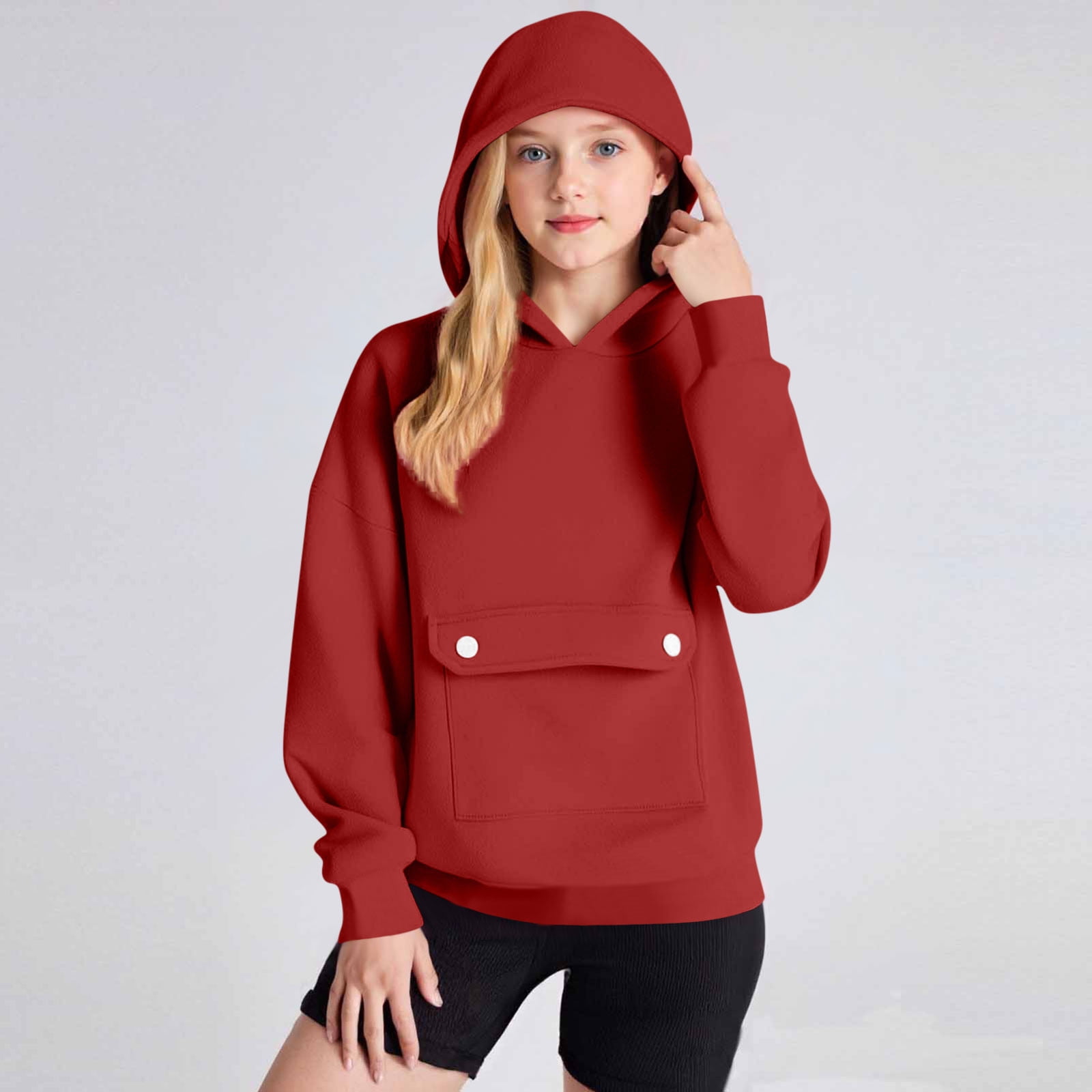 Elvqul Red Sweatshirts for Teen Girls Oversize Pullover Hooded Long ...