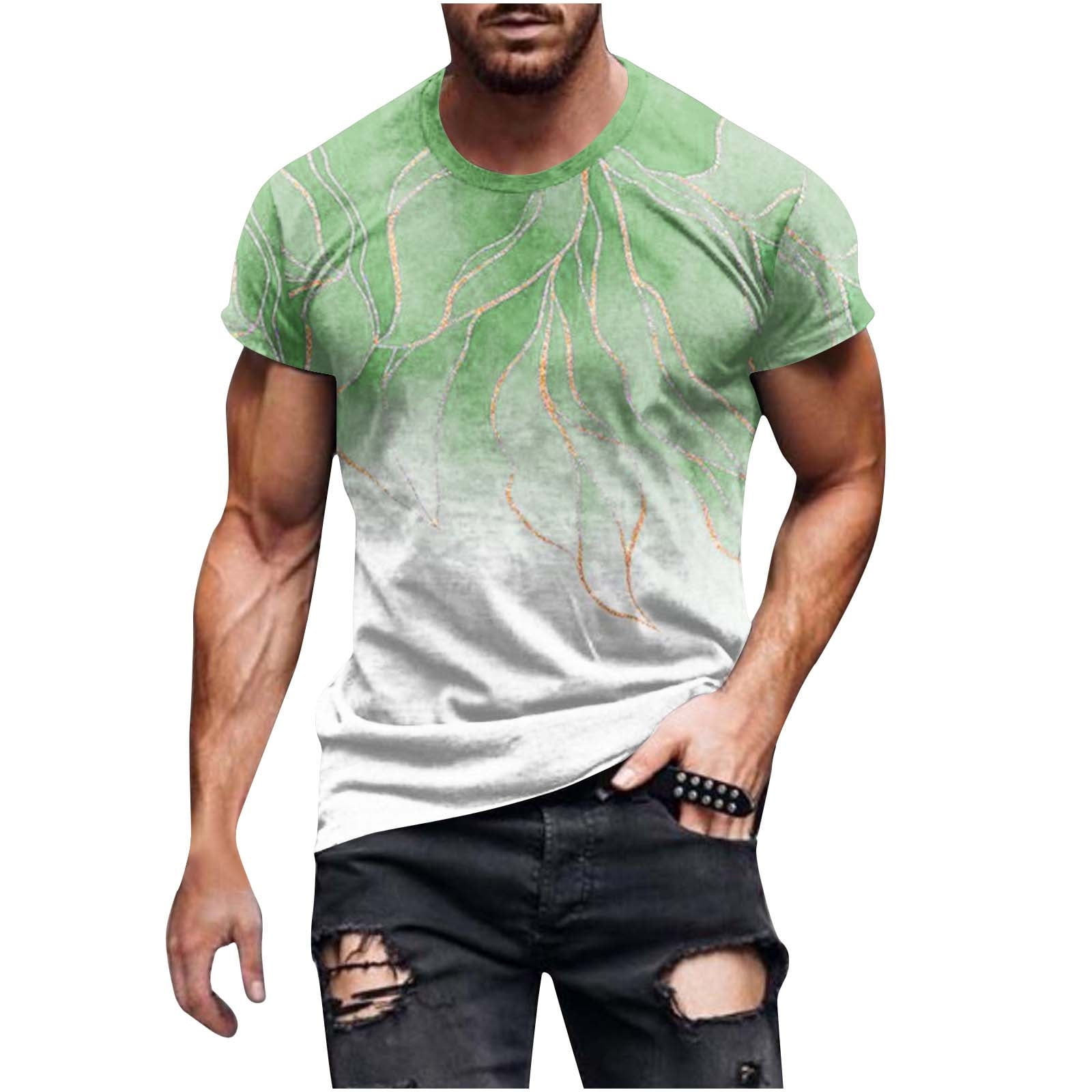 Elvqul Shirts for Men Graphics Gradient Print Short Sleeve Pullover ...