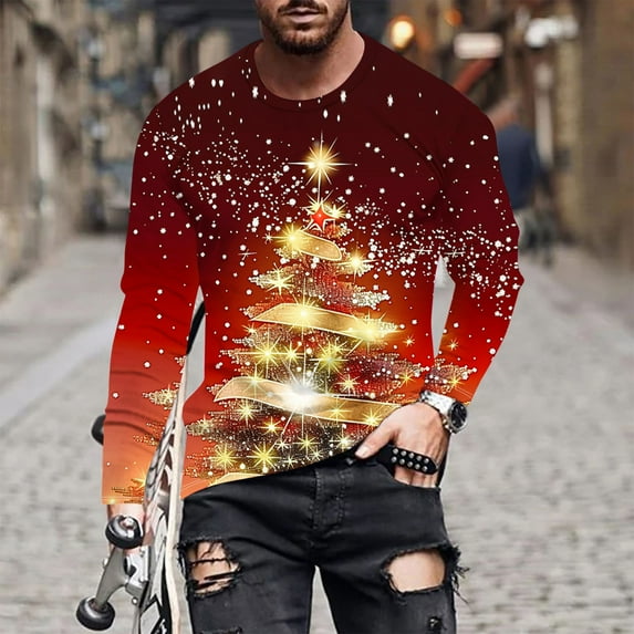 Elvqul Shirts for Men Winter Pullover Print Christmas Big and Tall ...