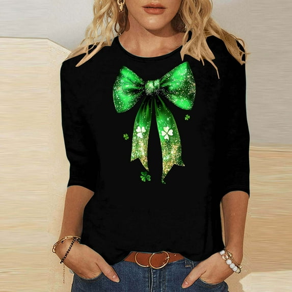 Elvqul Womens 3/4 Sleeve Shirts Green Crew Neck T Shirts St Patricks ...