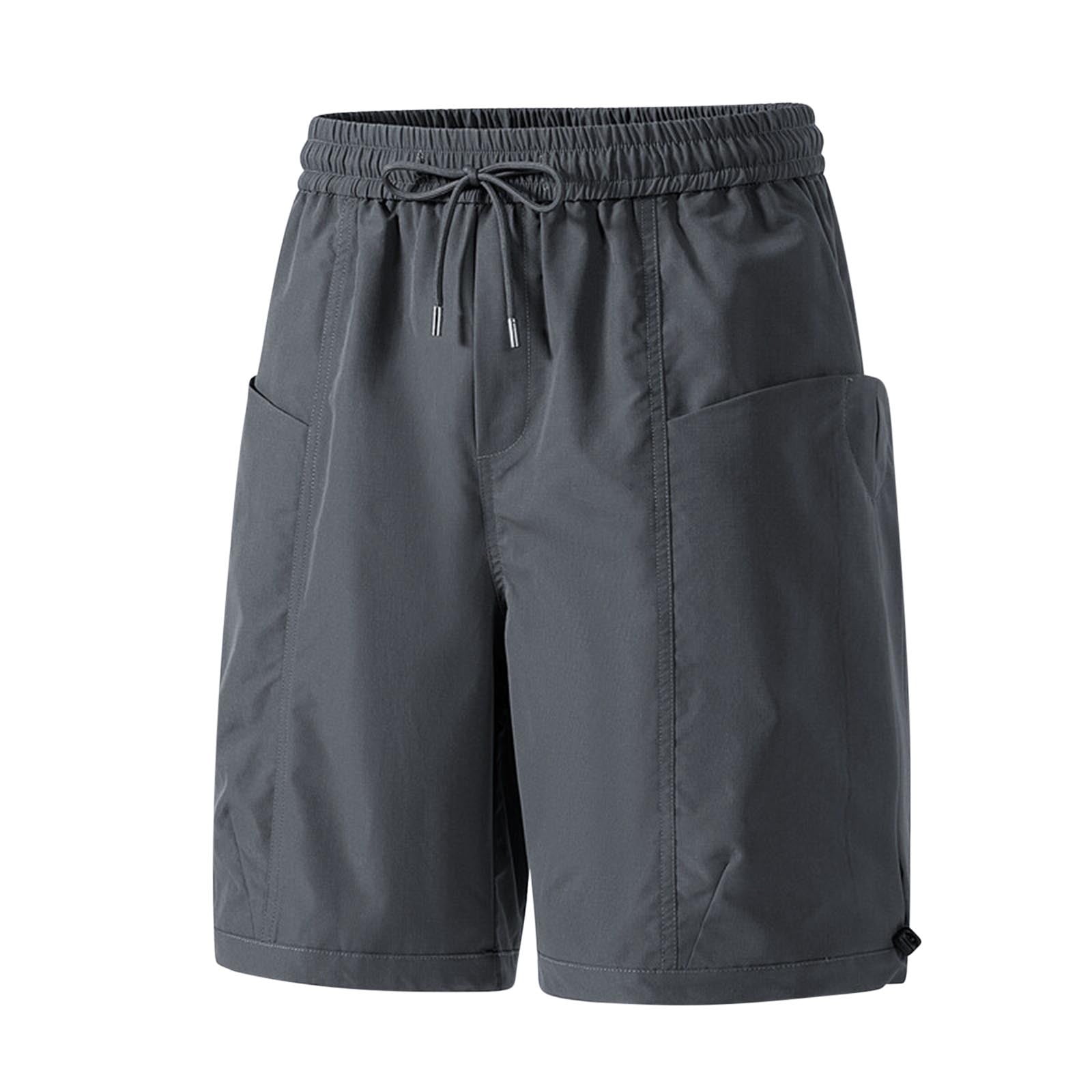 Elvqul Shorts for Men with Pockets Pull On Elastic Waist Dark Gray ...