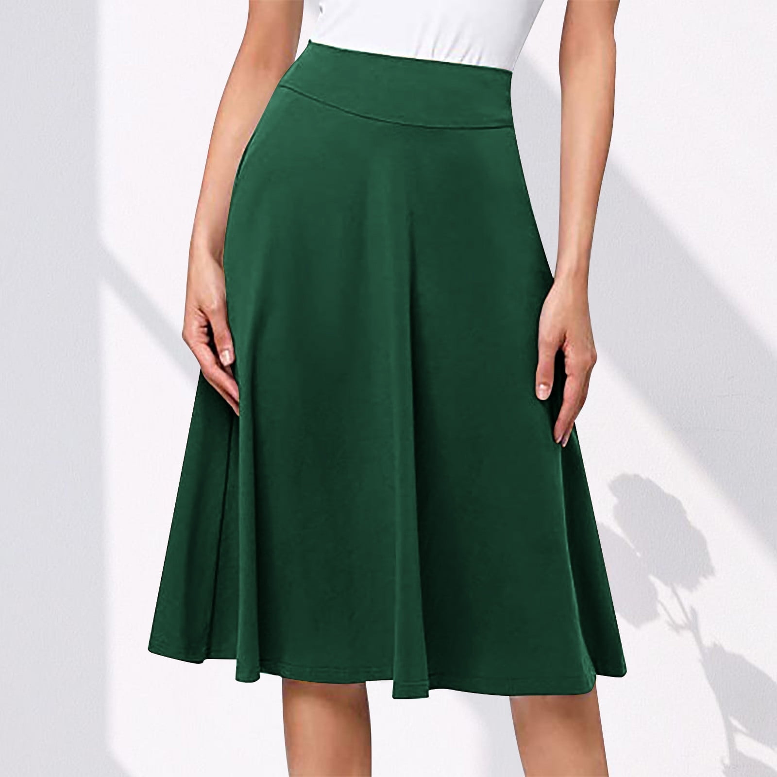Elvqul Skirts for Women Solid Color Midi Under $10 Everyday Elastic ...