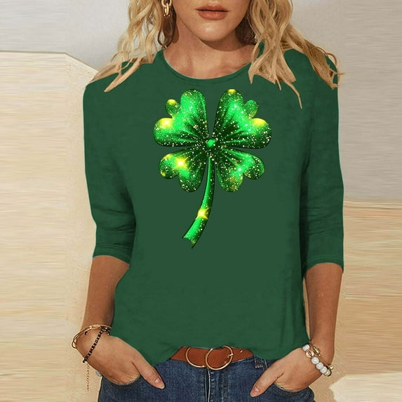Elvqul Womens Plus Size Shirts St Patricks Day Four Leaf Clover T ...