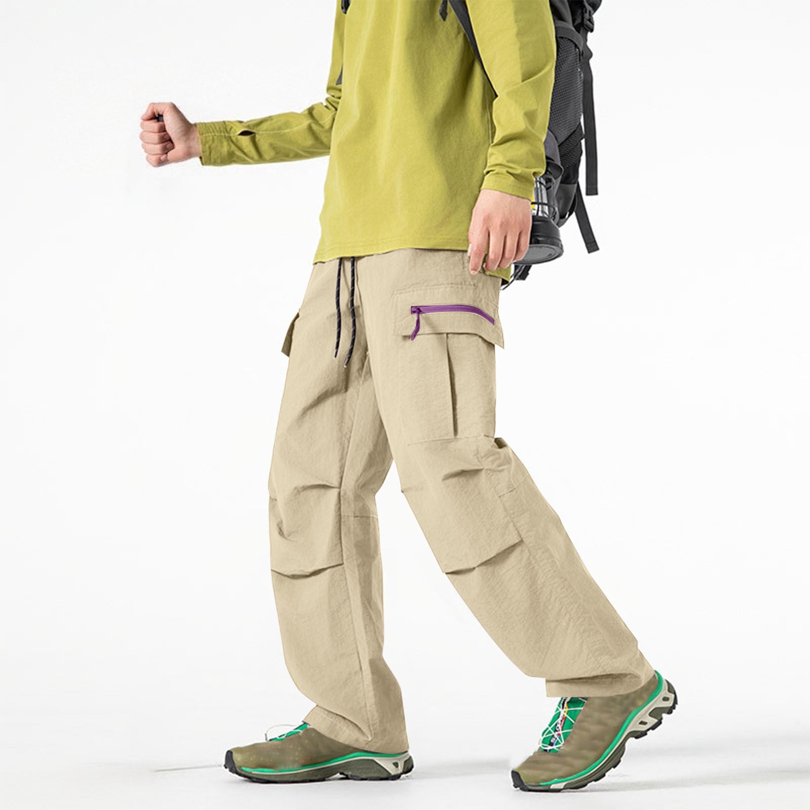 Elvqul Straight-Leg Cargo Pants for Men Drawstring Cargo pockets ...