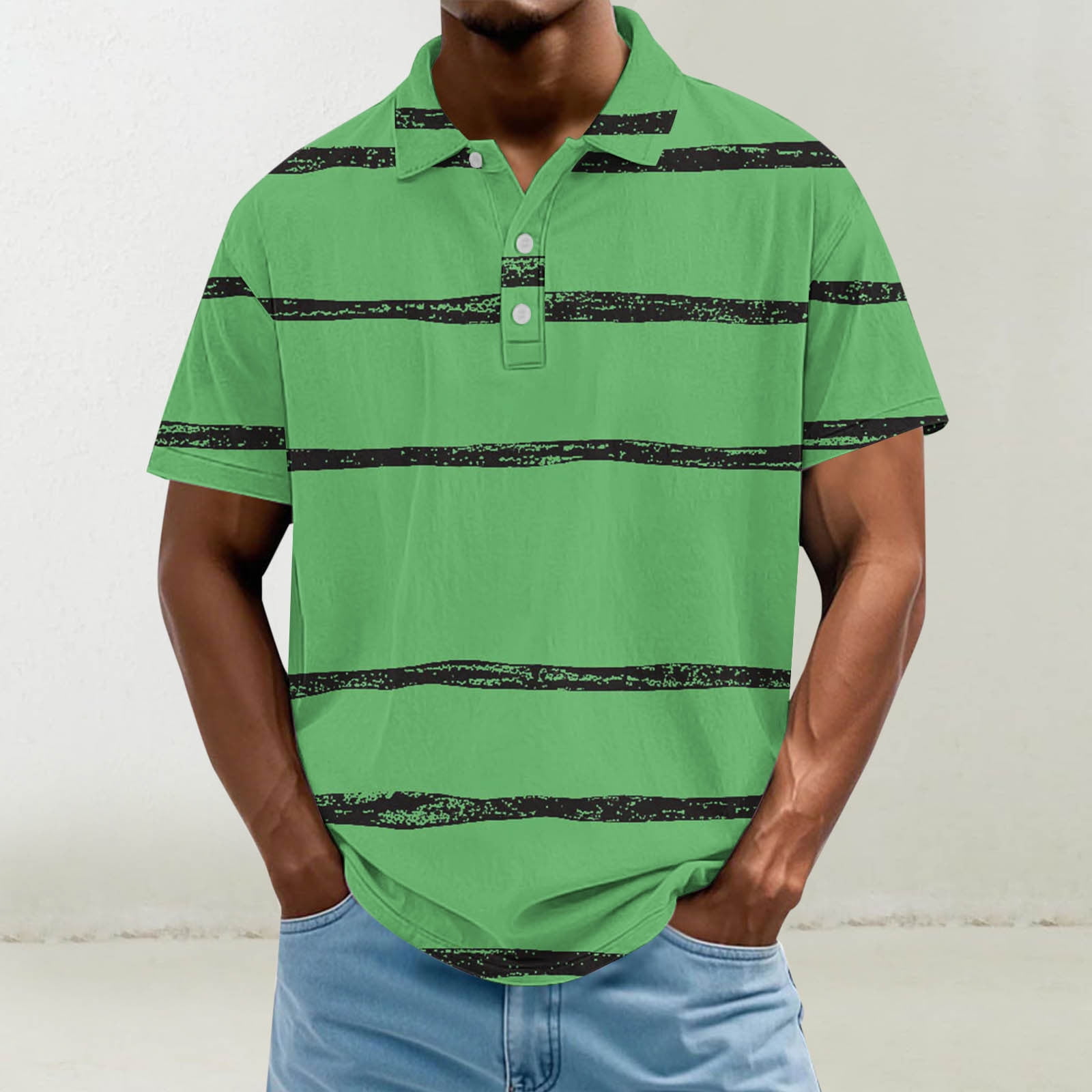 Elvqul Striped Shirts for Men Short Sleeve Loose Pull-On Outdoor Polo ...