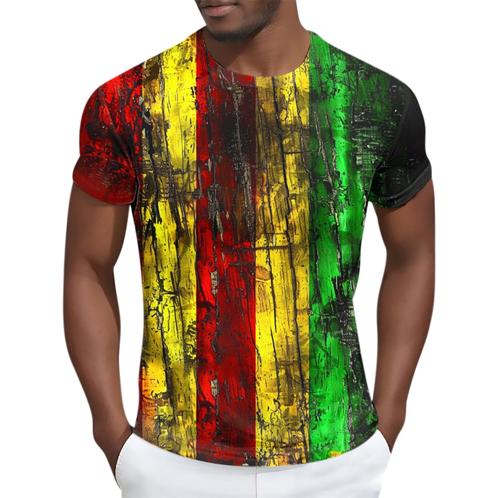 Elvqul Style Shirts for Men Multicolor Print Pull on Summer Short ...