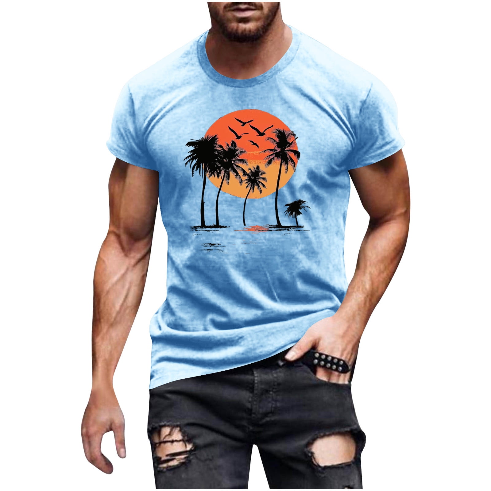 Elvqul Style T-Shirts for Men Sports Pattern Pull on Summer Fashion ...