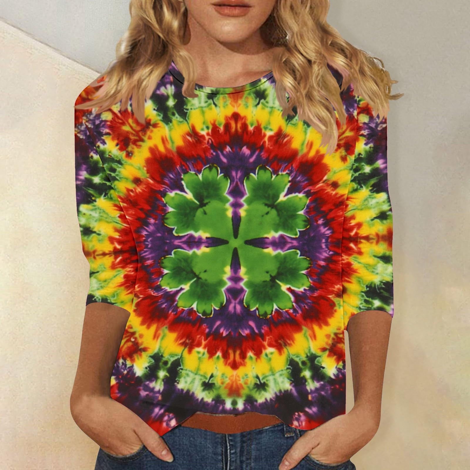 Elvqul Womens Plus Size Shirts Graphic T Shirts 3/4 Sleeve Stylish ...