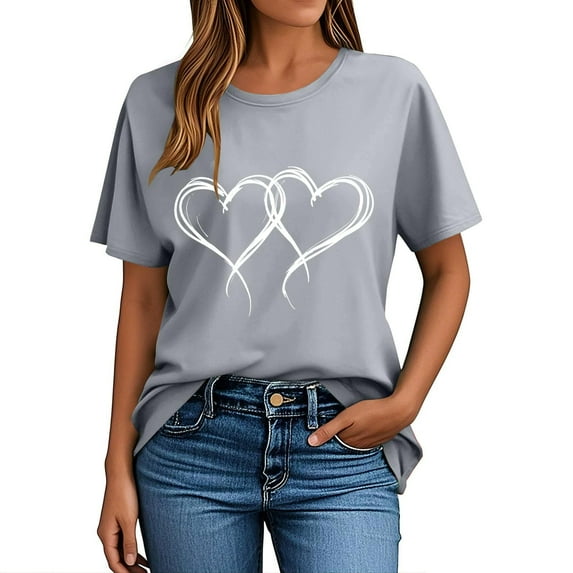 Elvqul Stylish Shirts for Women Print Crew Neck Tops Spring Plus Size ...