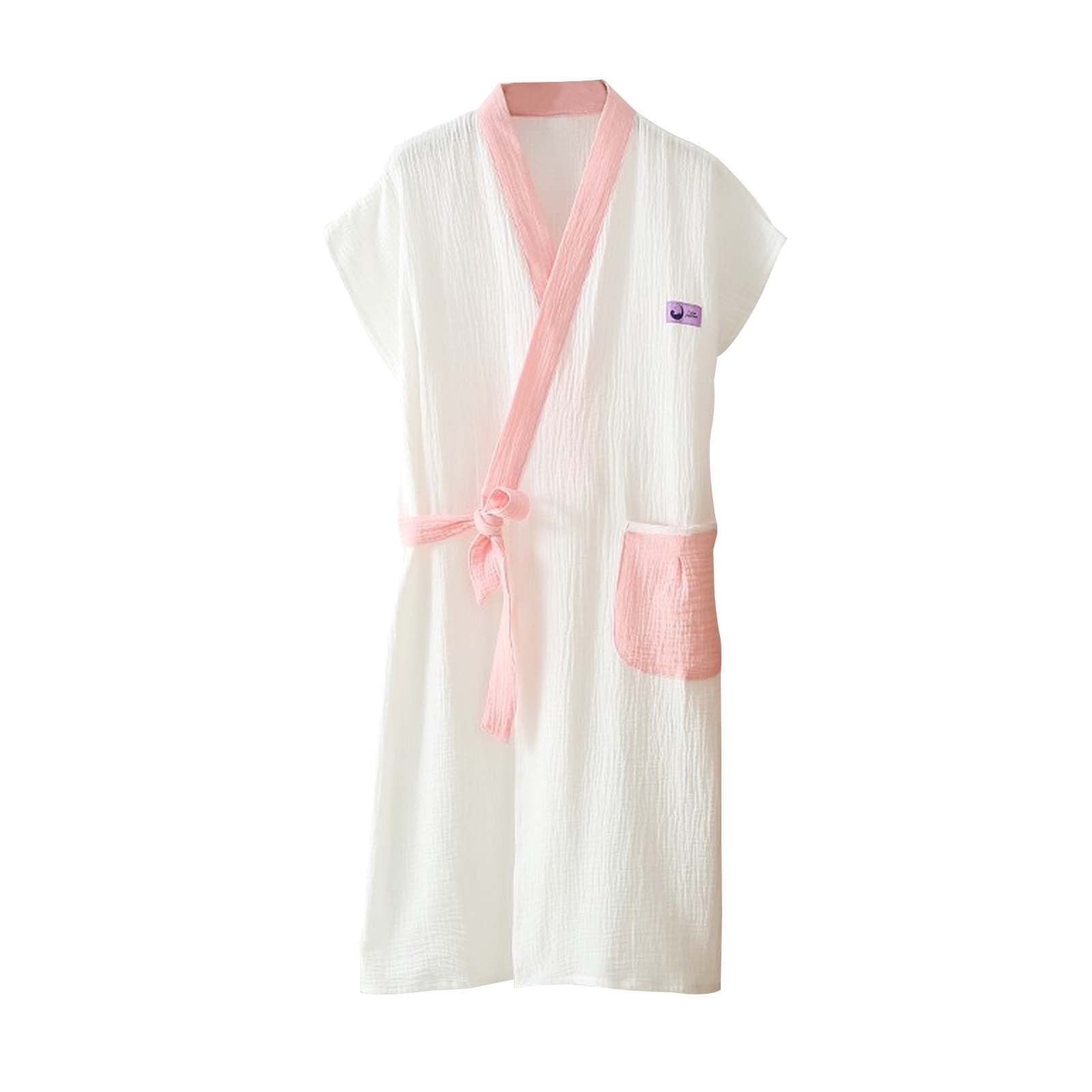Elvqul Summer Robes for Women White Solid Color Bath Robes 100%Cotton ...