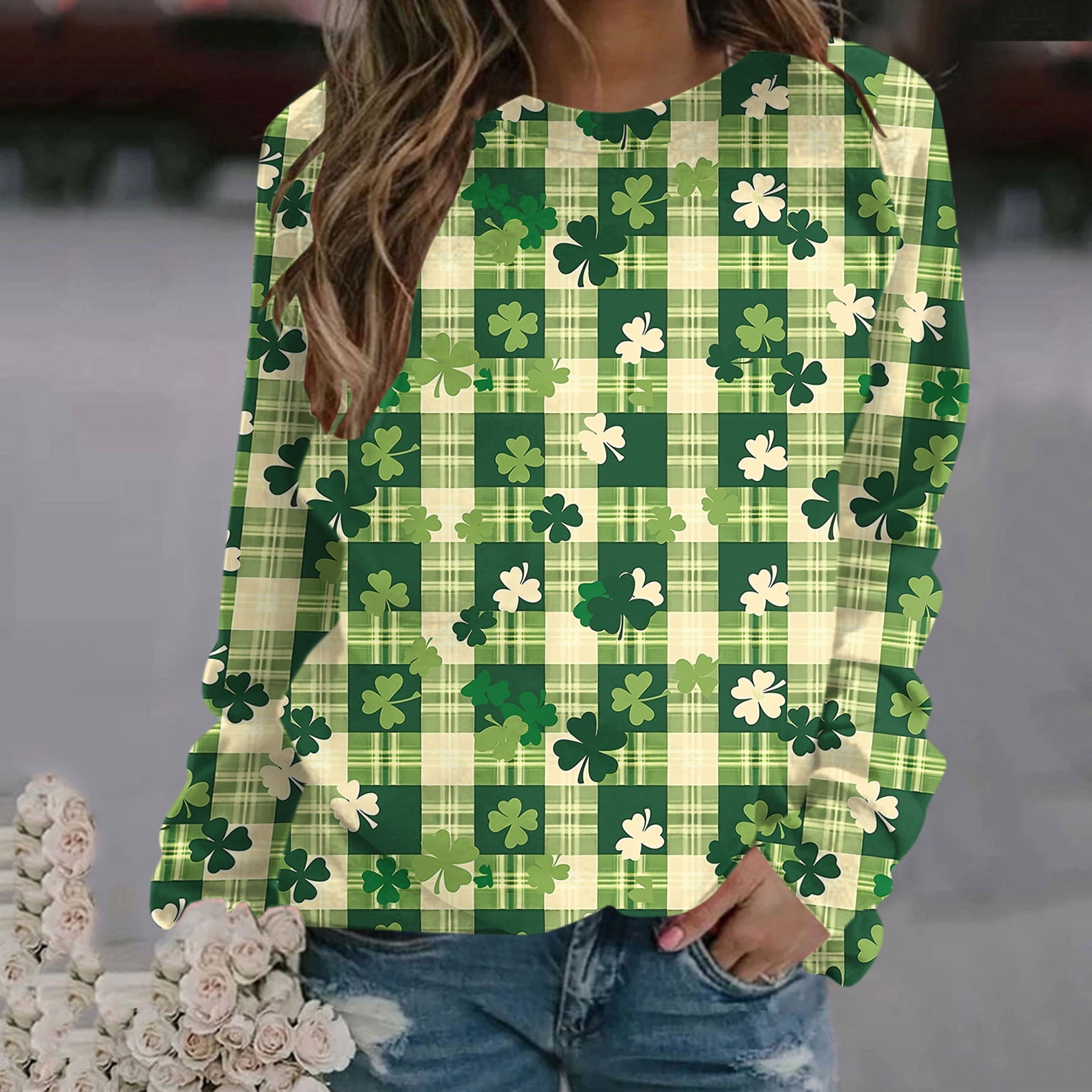 Elvqul Sweatshirt for Women Green Oversize plus size Crew Neck ...