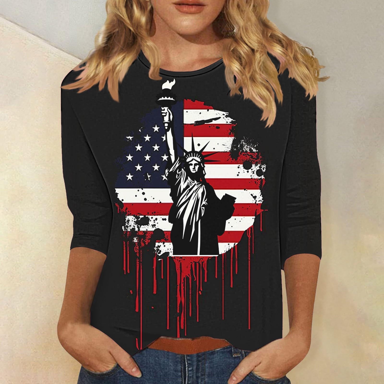 Elvqul T-Shirts for Women Patriotic American Flag Tops Independence Day 4th of July Star ...