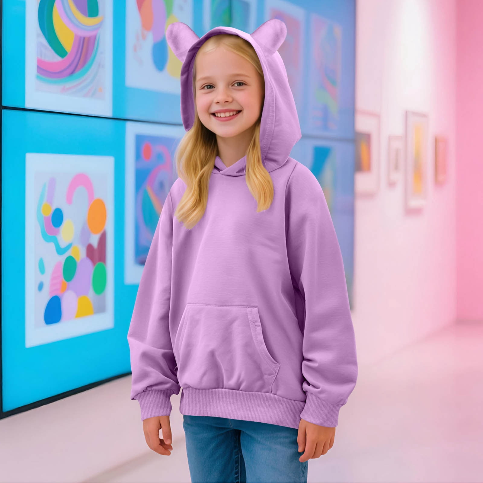 Elvqul Teen Girls Purple Sweatshirts Loose Kids Hooded Pullovers ...