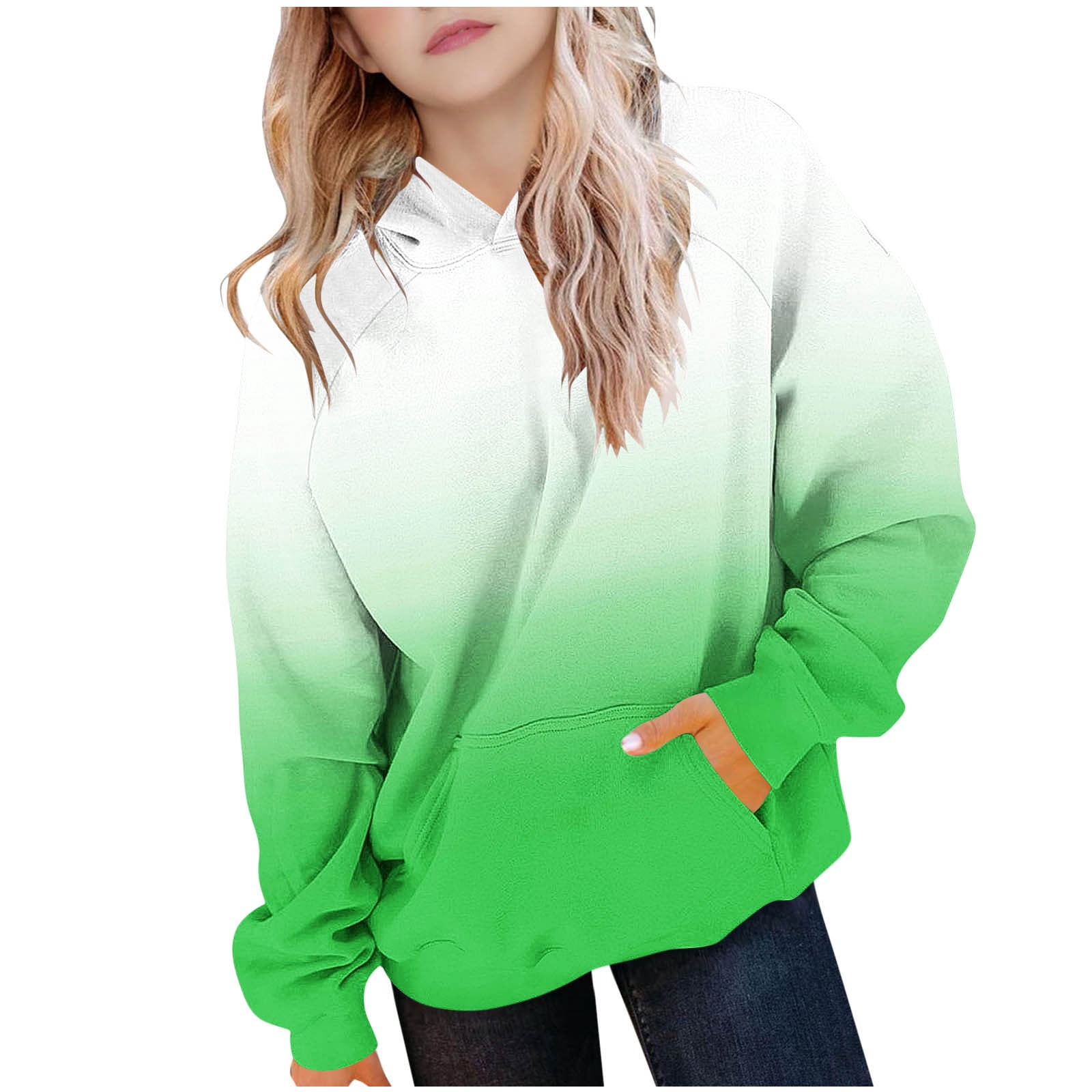 Elvqul Teen Girls Sweatshirt Pullover Oversize Hooded Green 10-12 Long ...