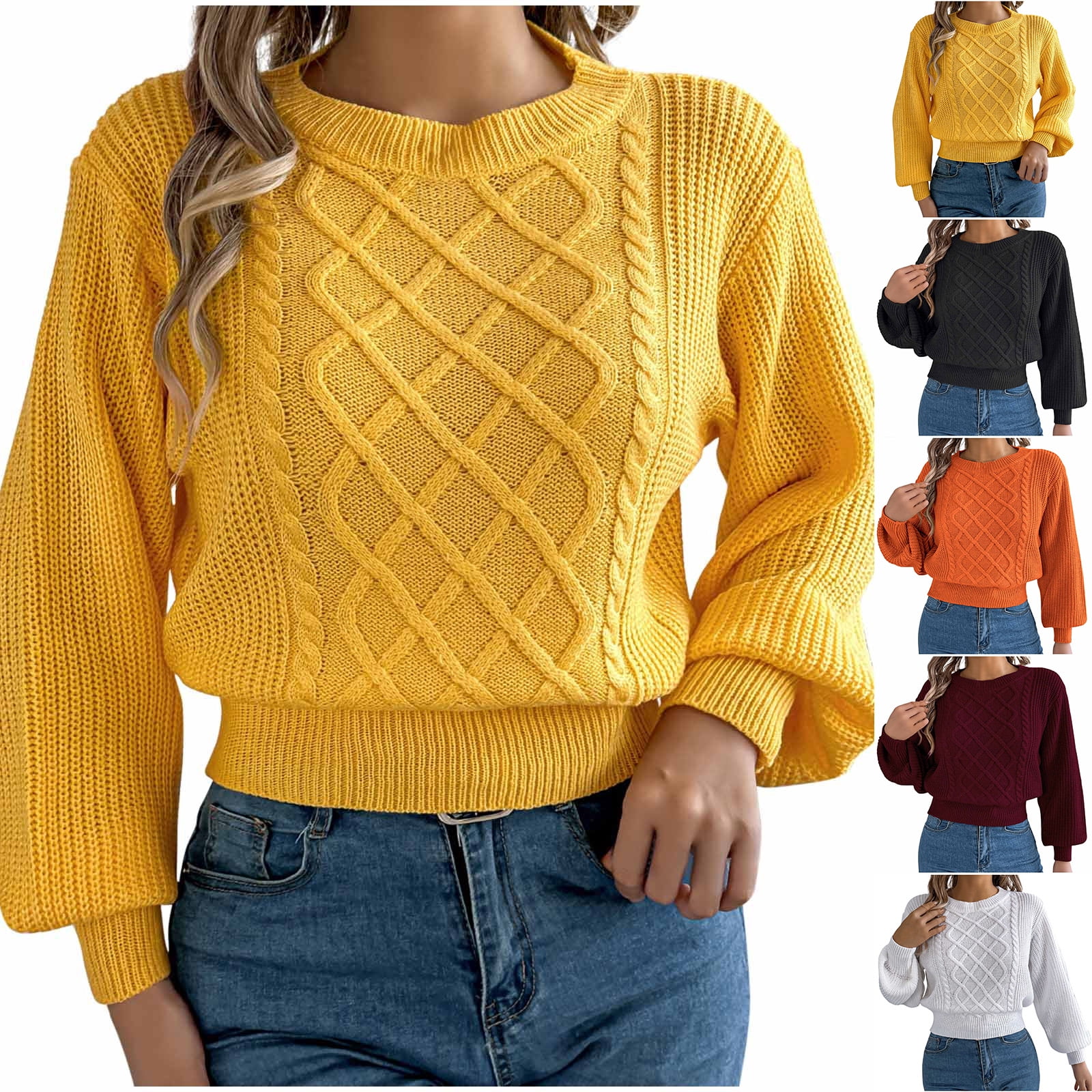 Hipattires Thick Warm Sweaters for Women Sweaters Yellow Pullover ...