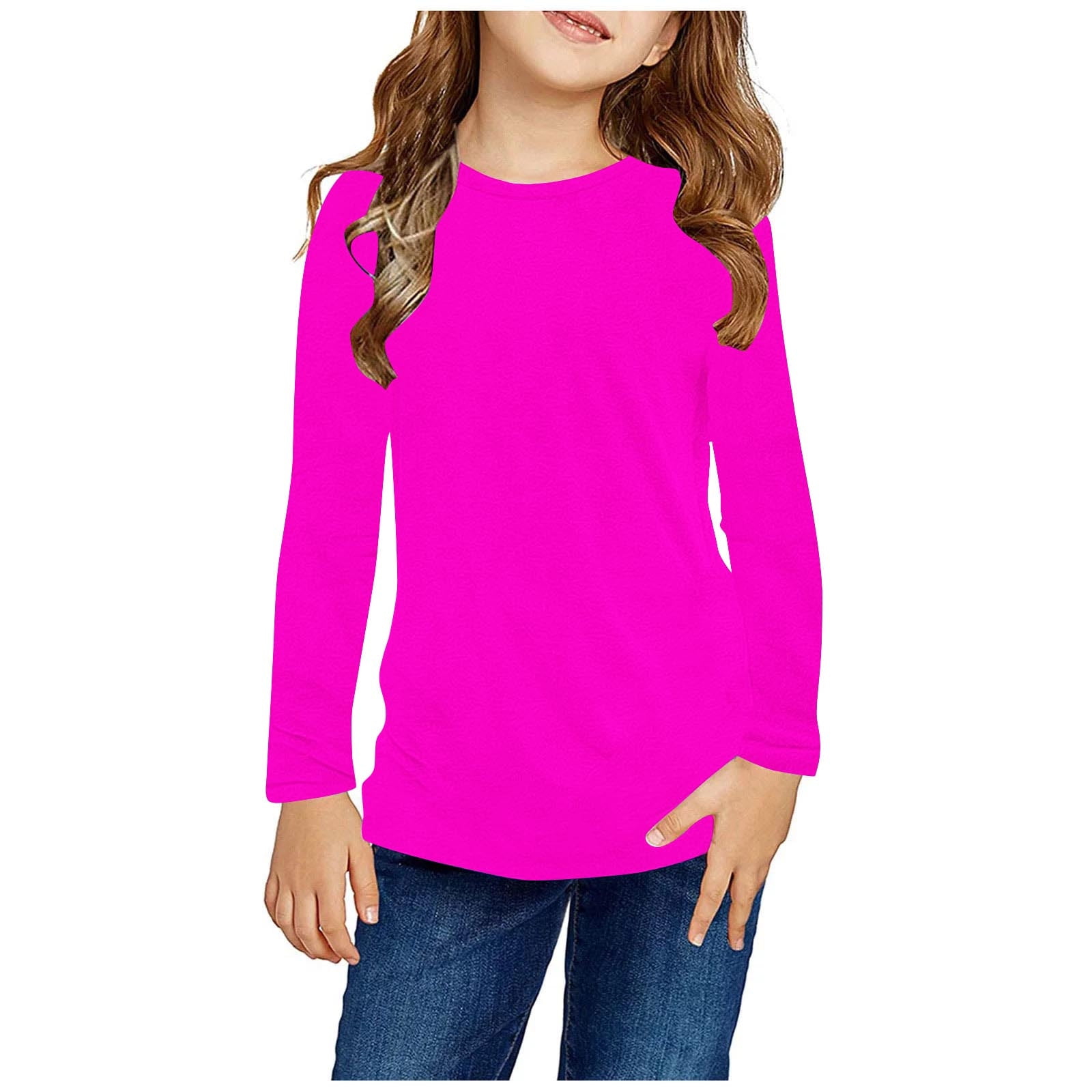 Elvqul Tops for Boys Comfy School Crew Neck Hot Pink Long Sleeve Plain ...