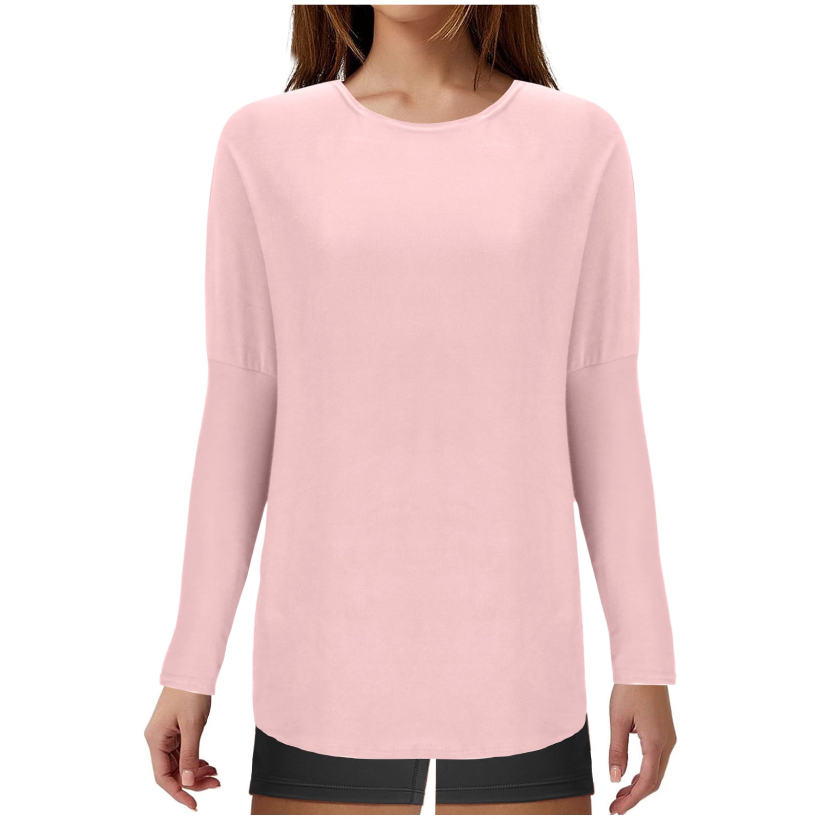 Elvqul Tops for Women Plus Size Pink Long Sleeve Tshirt Tops for Women ...