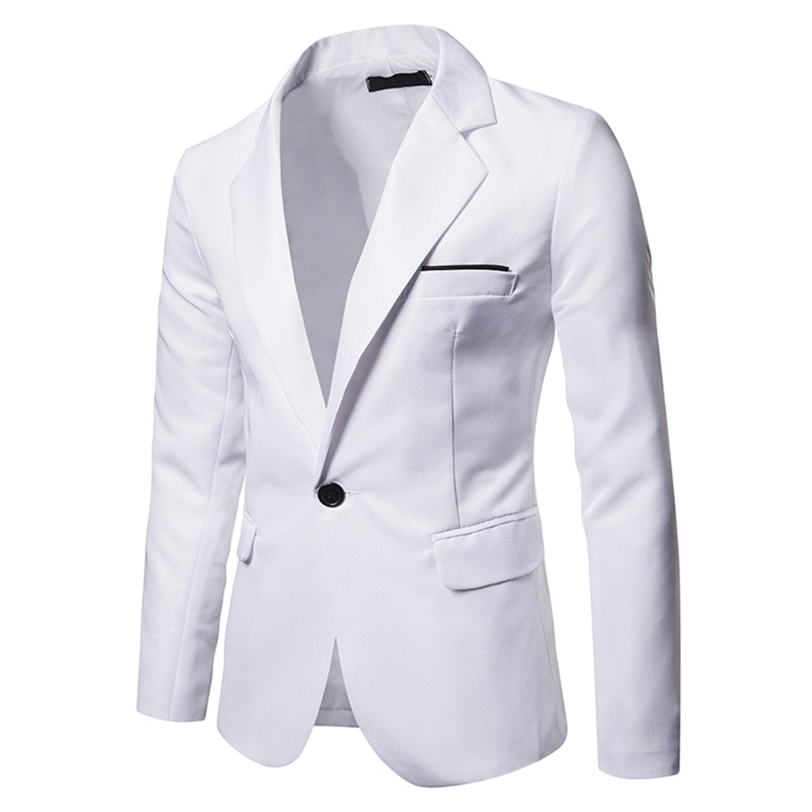Elvqul Turn Down Collar Blazers for Men White Button Slim Fit Sport ...