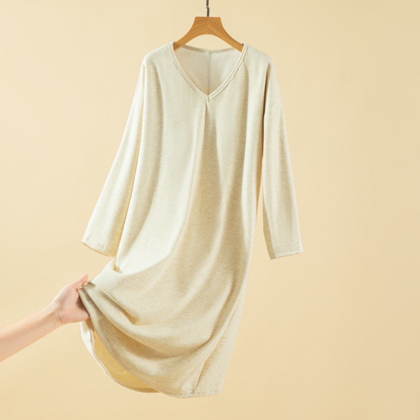 Elvqul V Neck Solid Nightgowns for Women Plus Size Long Sleeve ...