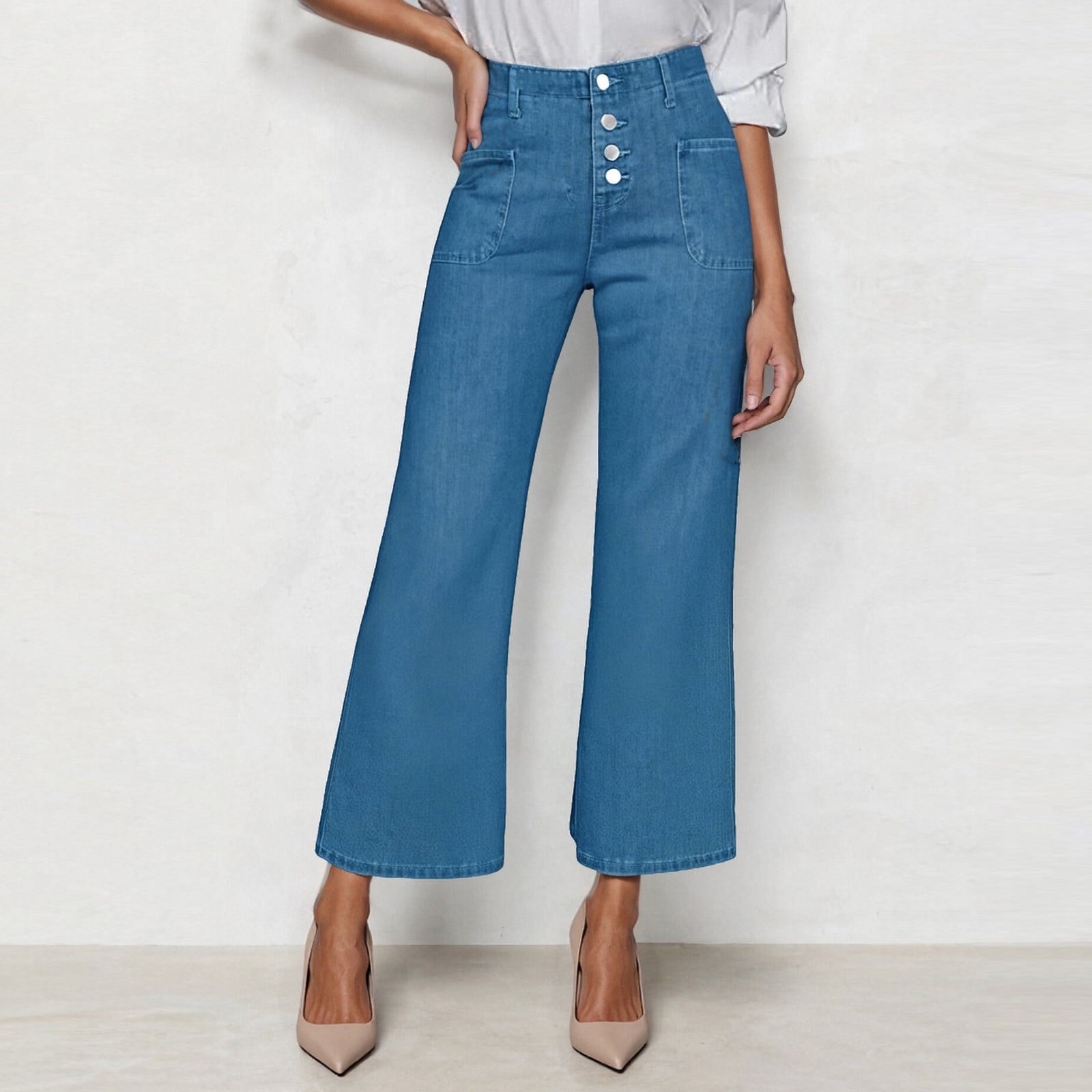 Elvqul Vintage Jeans for Women High Rise Pants Denim Straight Leg Blue ...