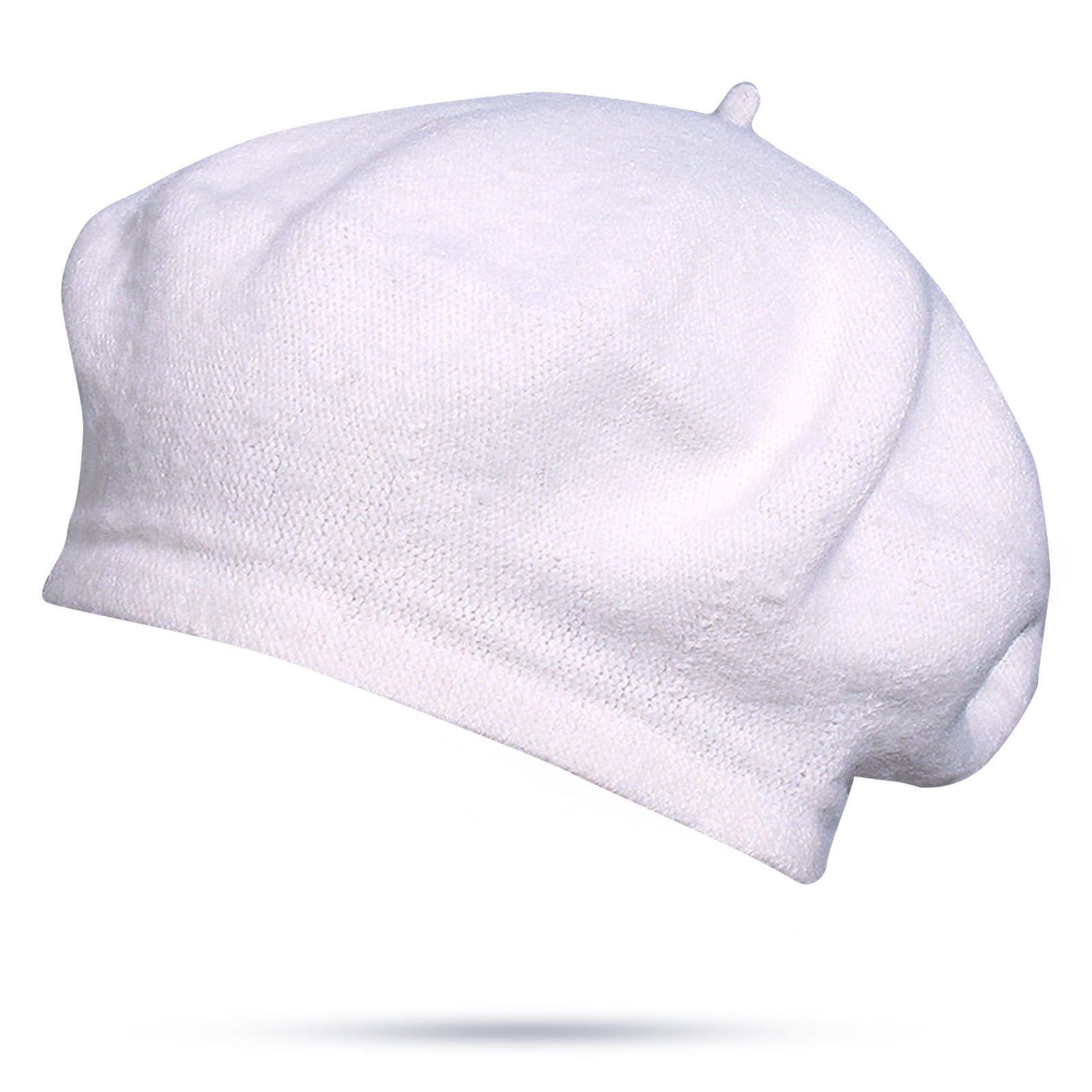 Elvqul White Hat Women Beret Thick Winter Fleece Solid Ladies Cap Comfy ...