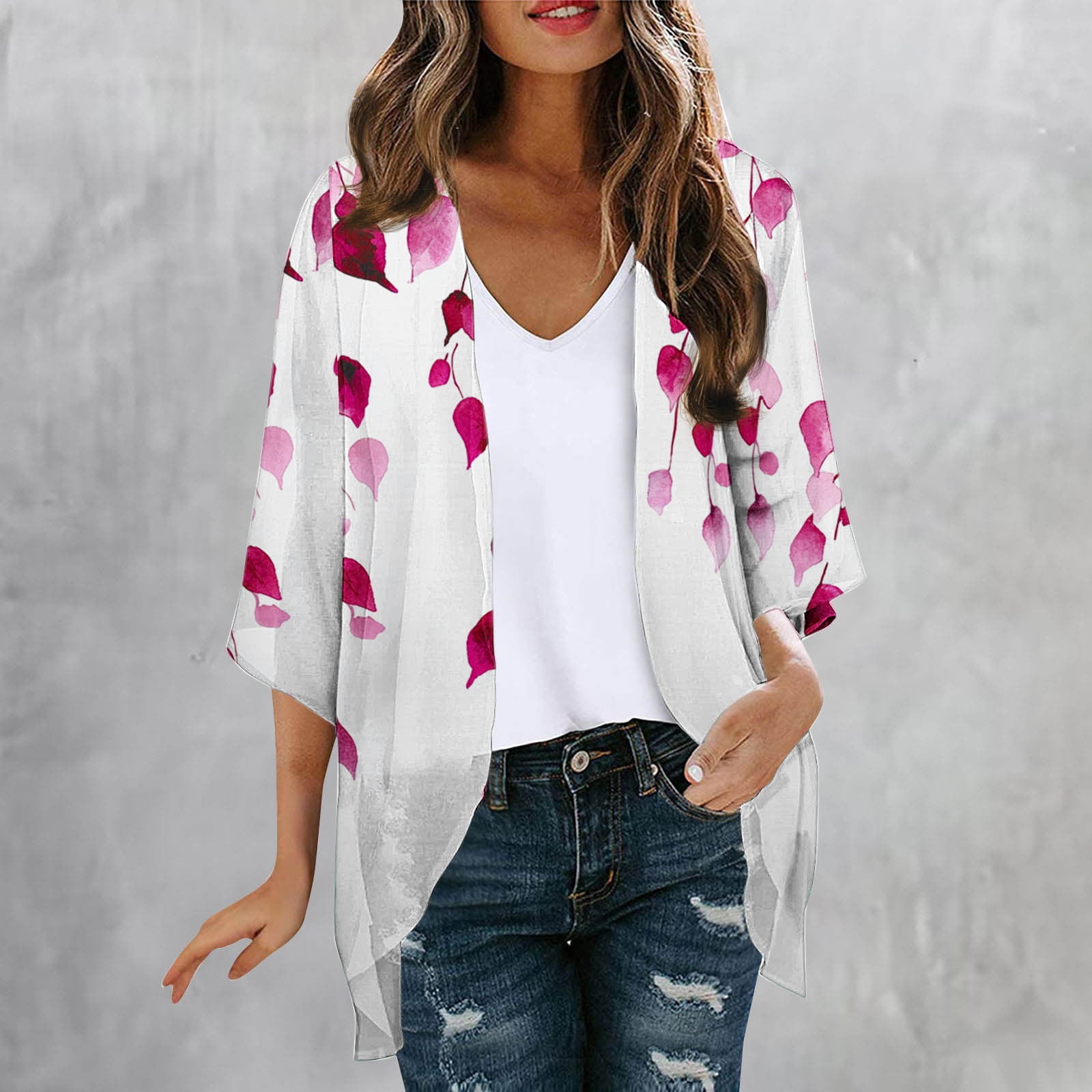 Elvqul Womens 3/4 Sleeve Sweaters Cardigans Plus Size Hot Pink ...