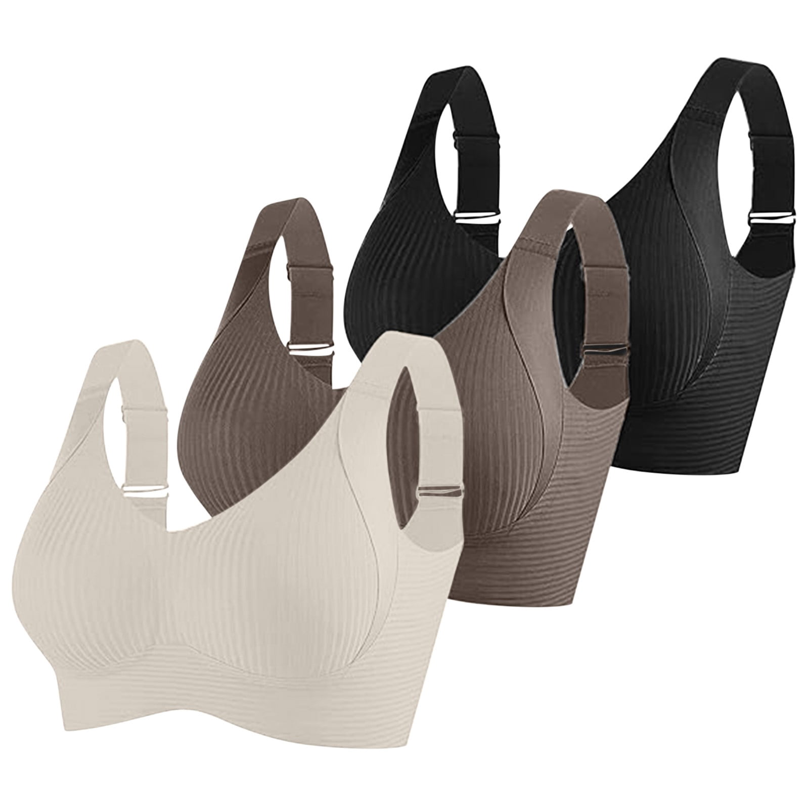 Elvqul Womens 3 Pack Bras Bra Support Sports Wireless Black Bras for ...