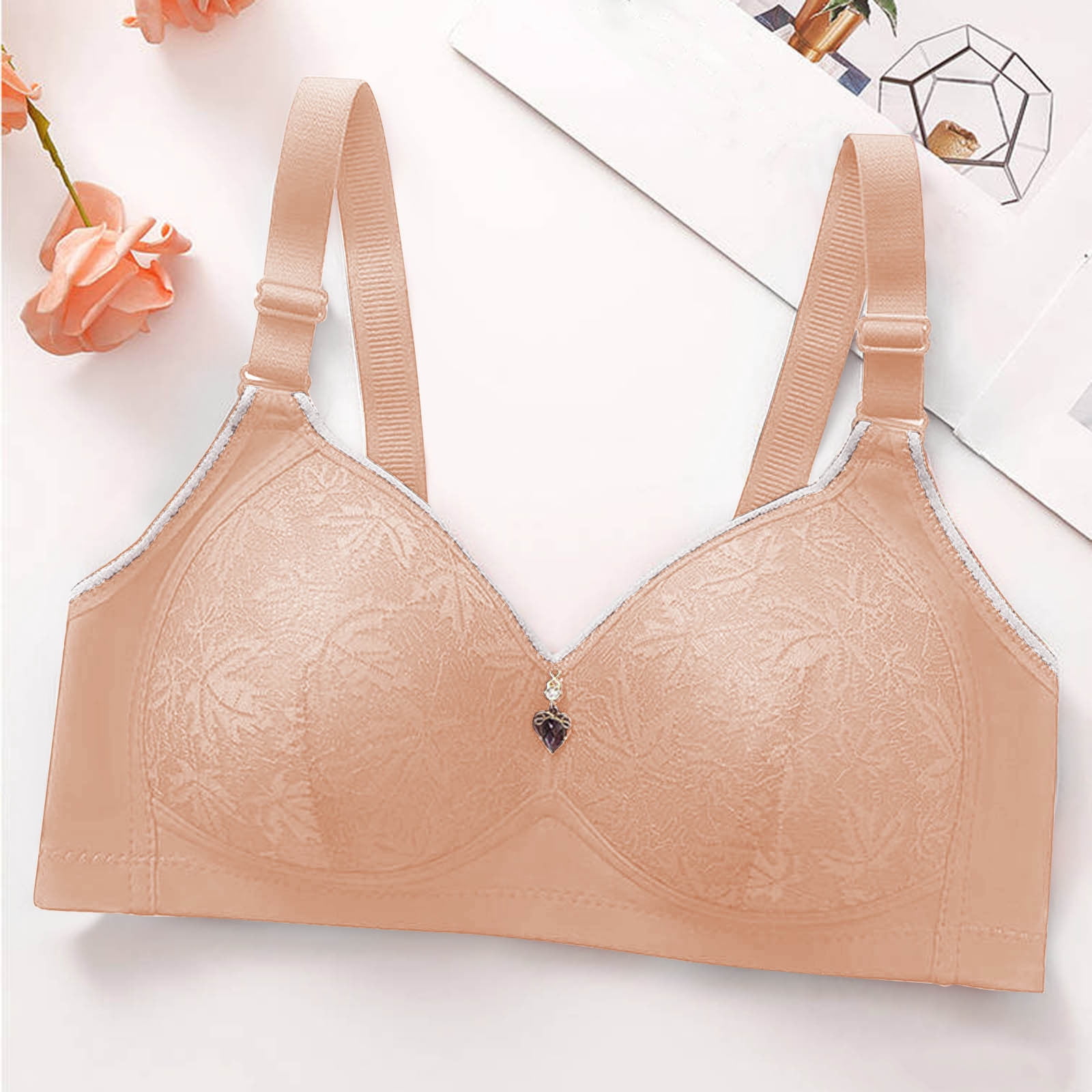 Elvqul Womens Bras Bra Wireless Everyday One Piece Standard Straps Bras ...
