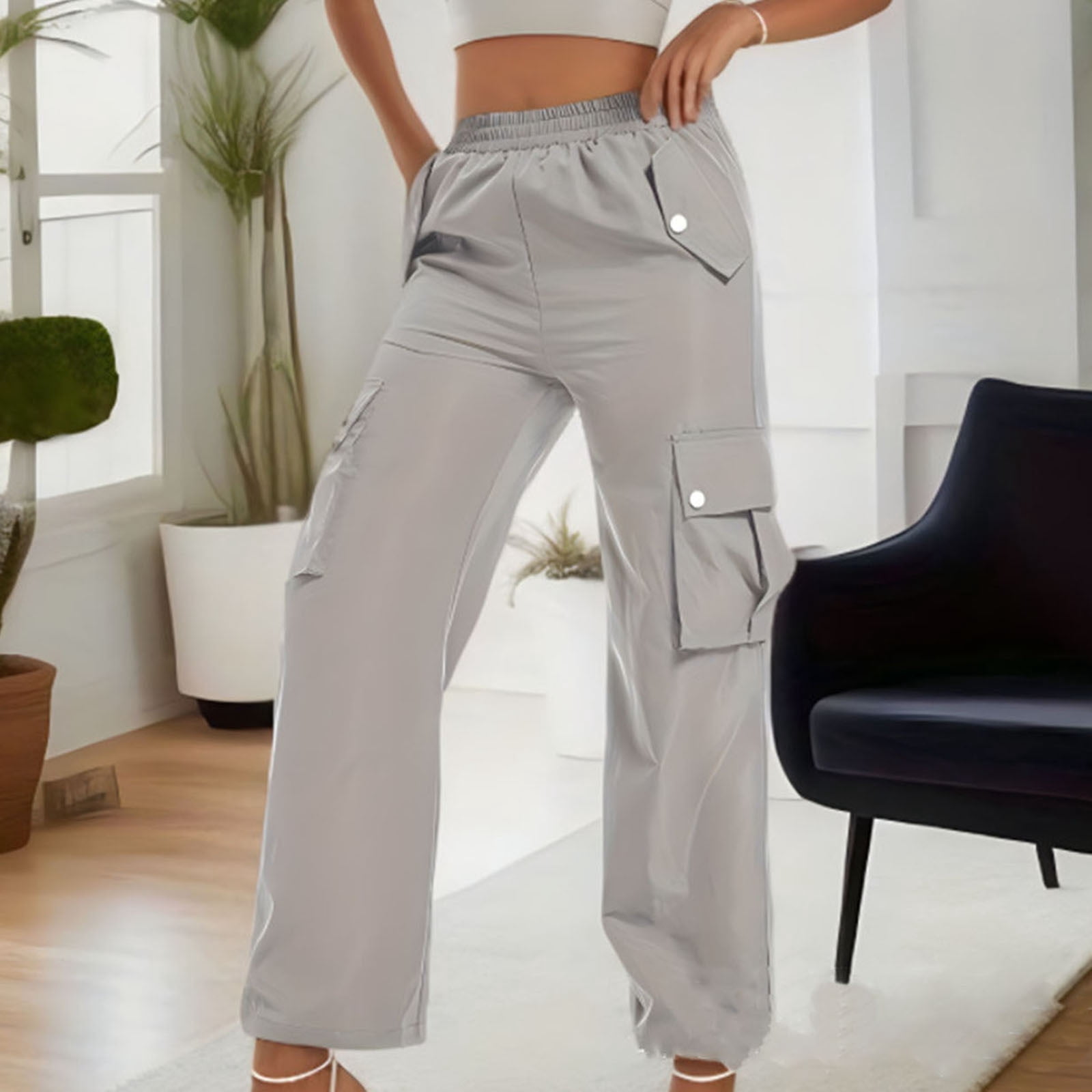 Elvqul Womens Cargo Pants Gray High Waisted Women's Cargo Pants With ...