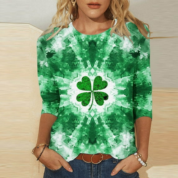 Elvqul St Patricks Day Shirts for Women Print Four Leaf Clover T Shirts ...