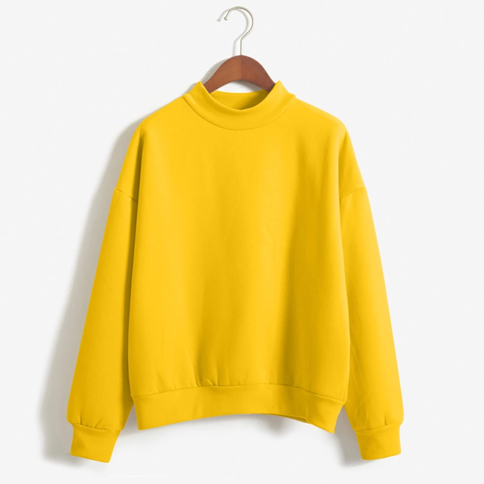 Elvqul Womens Crew Neck Sweatshirt Yellow Plain Plus Size Oversize ...