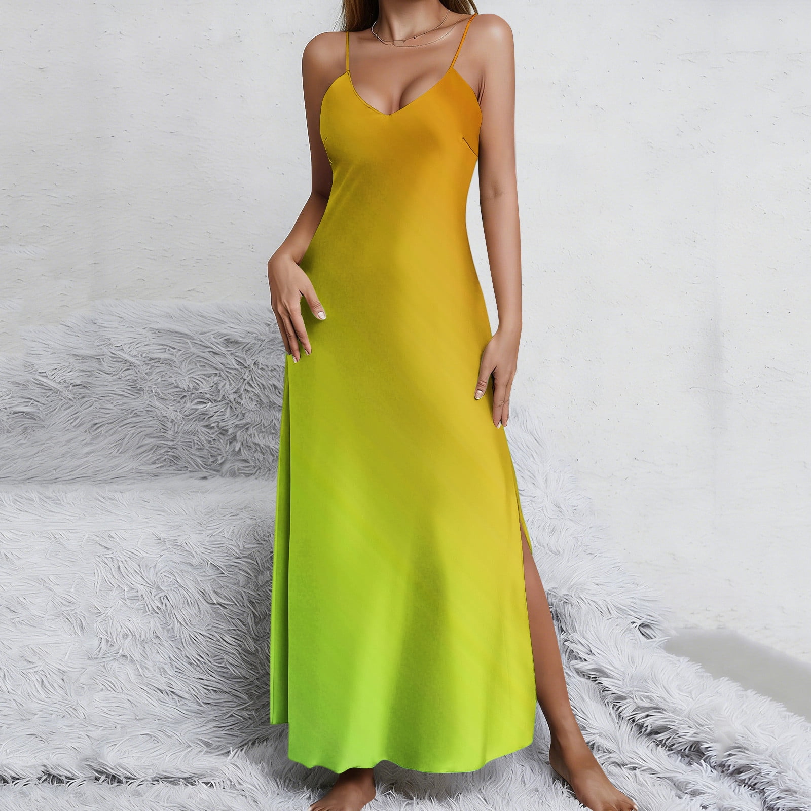 Elvqul Womens Dresses V Neck Maxi Dresses Sleeveless Multicolor Beach ...