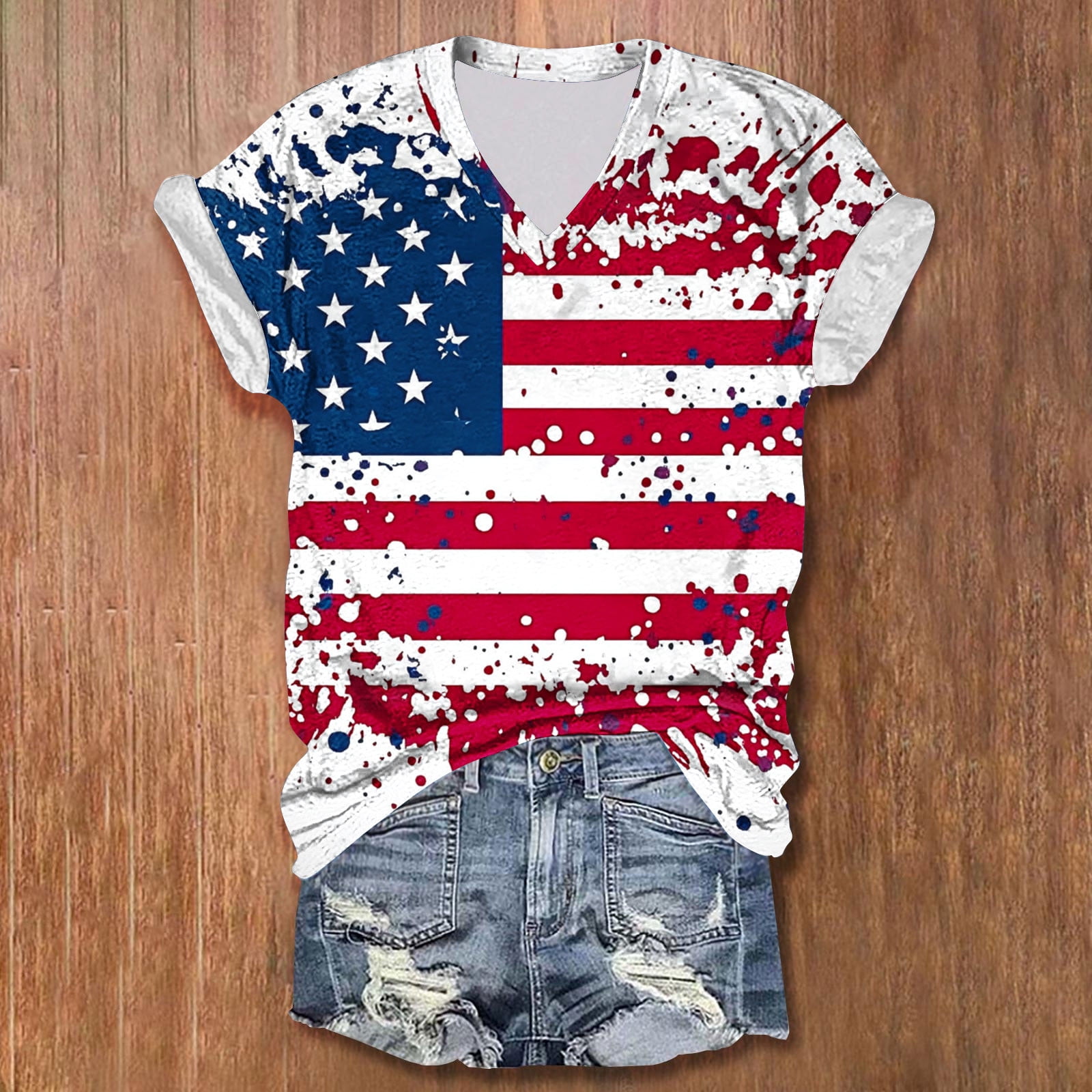Elvqul Womens Fourth of July Tops Patriotic American Flag T Shirts ...