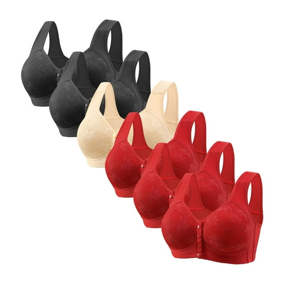 Elvqul Womens Front Closure Bras Plus Size Bra 6 Pack Wireless Red Bras ...