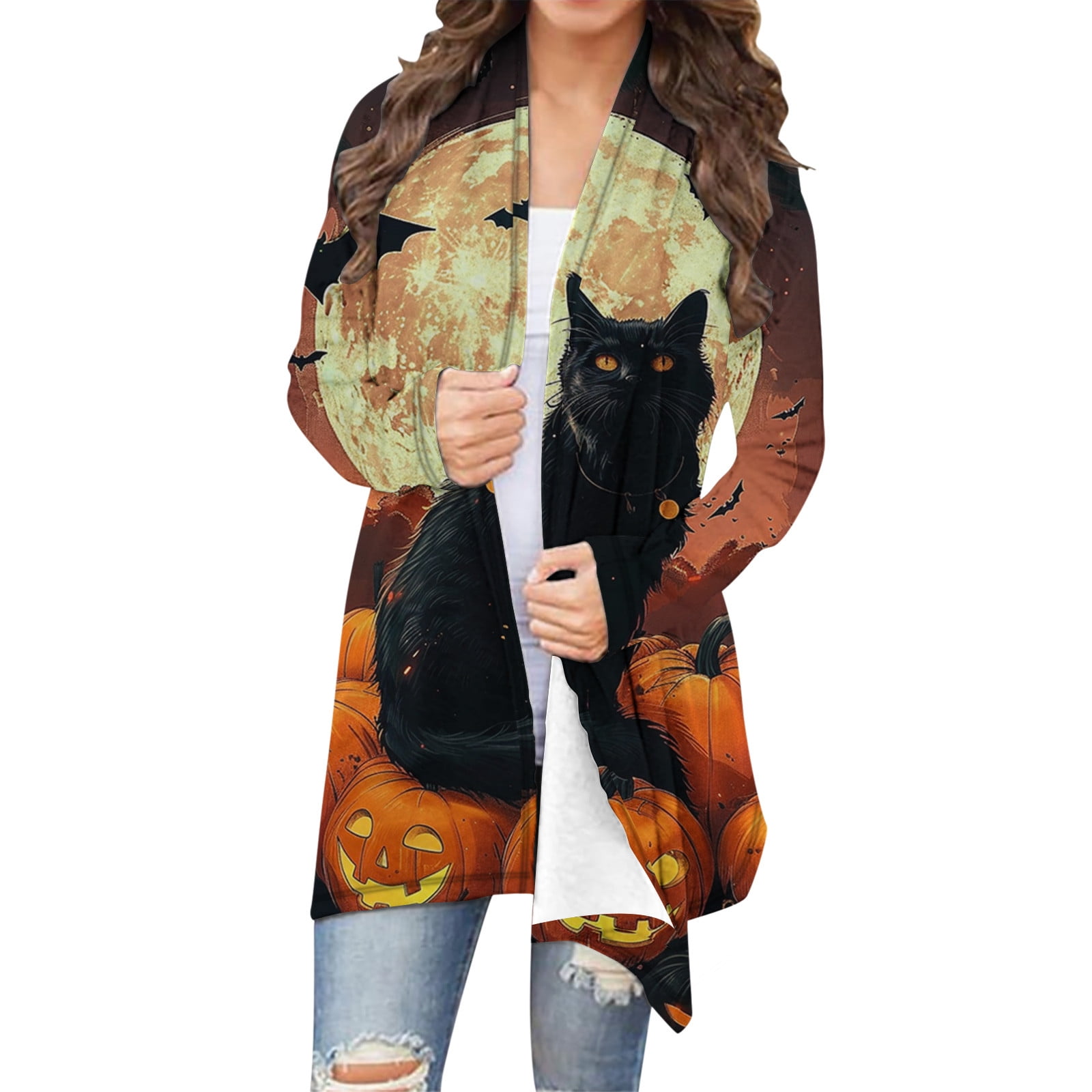 Elvqul Womens Holiday Jackets Halloween No Hood Open Front Pull-On ...