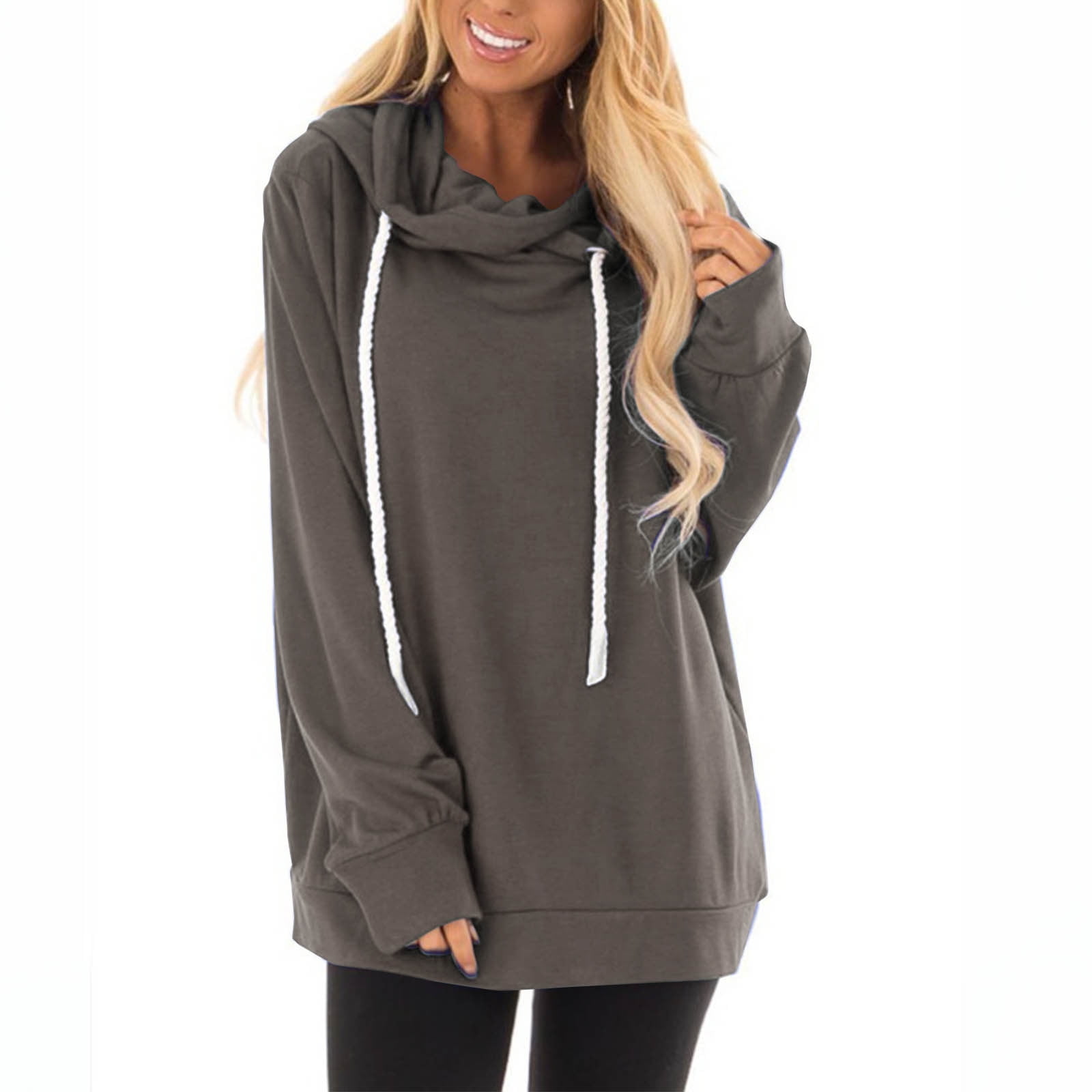 Elvqul Womens Hoodies Oversized Gray Plain Sweatshirts for Women Soft ...