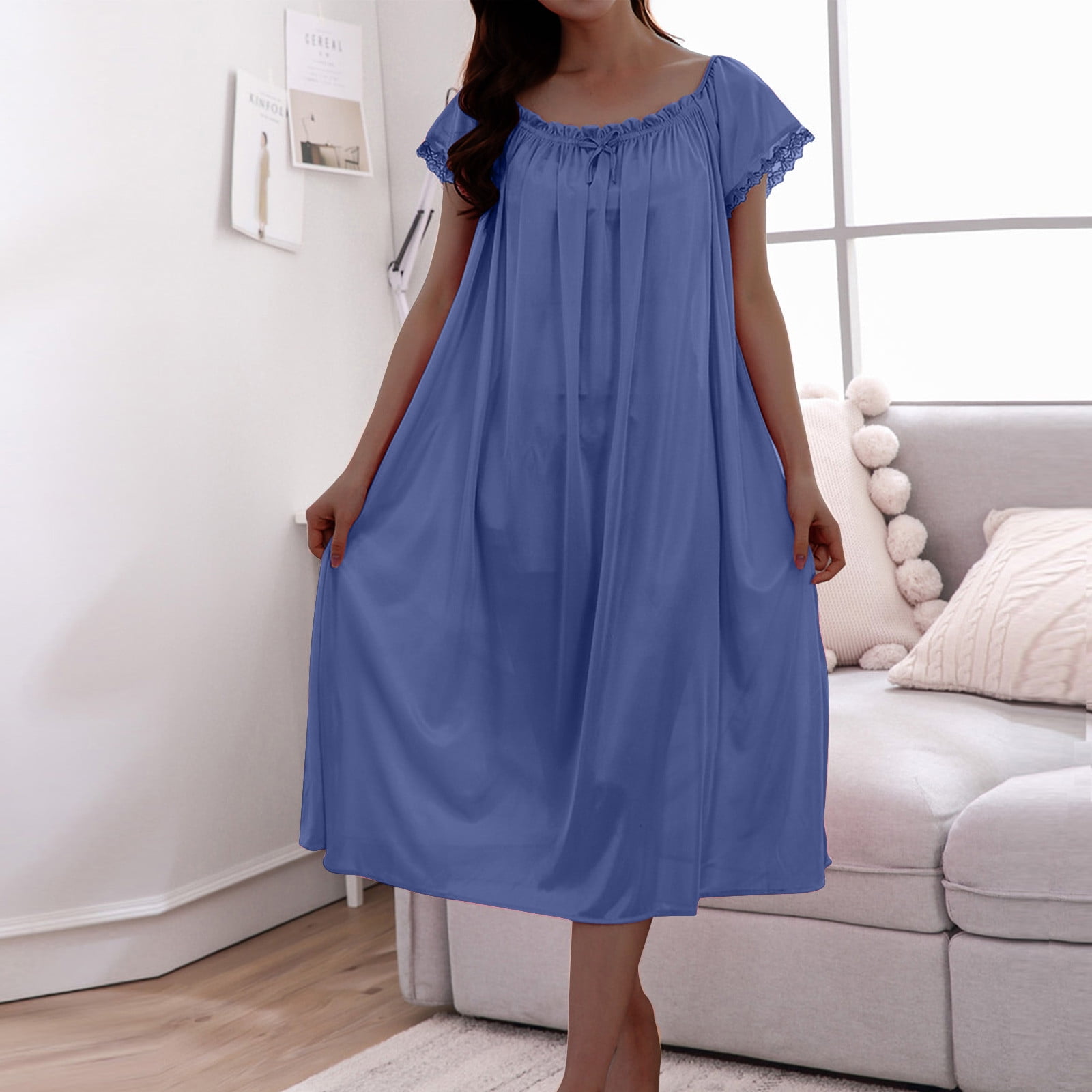 Elvqul Womens Long Nightgowns Plus Size Pajamas Dress for Women Short ...