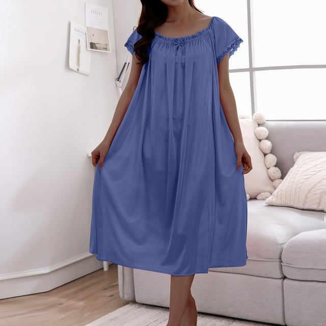 Elvqul Womens Long Nightgowns Plus Size Pajamas Dress for Women Short ...