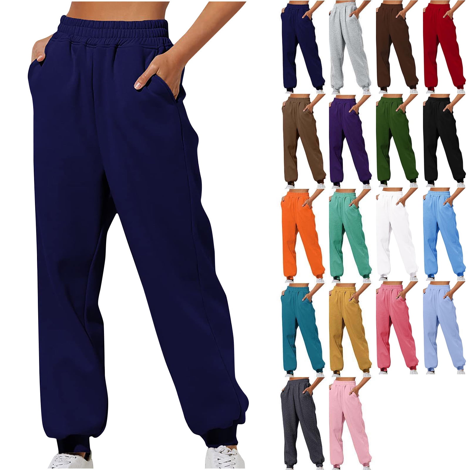 Elvqul Womens Pants Clearance with Pockets Dark Blue Sweatpants for ...