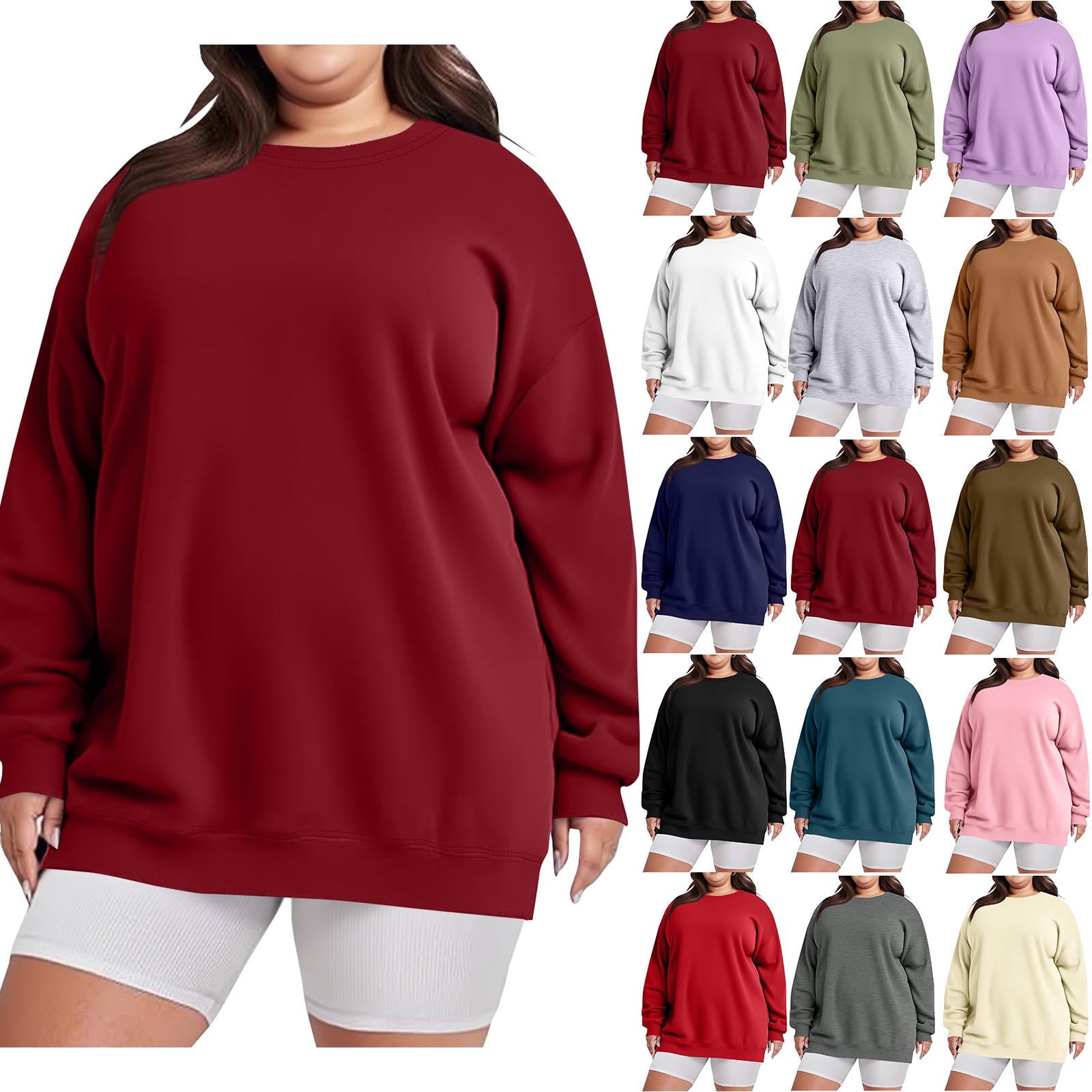 Elvqul Womens Pullover Sweatshirts Plus Size Crewneck Winter Loose ...